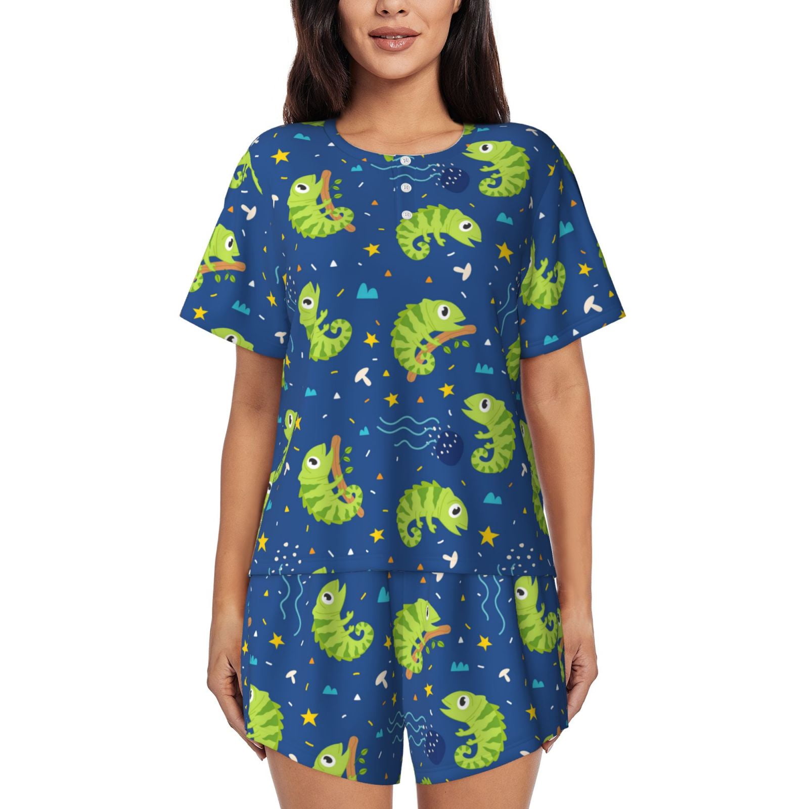 Pajamas For Women Set, Cartoon Funny Chameleon Lizard Pj Lounge Sets ...