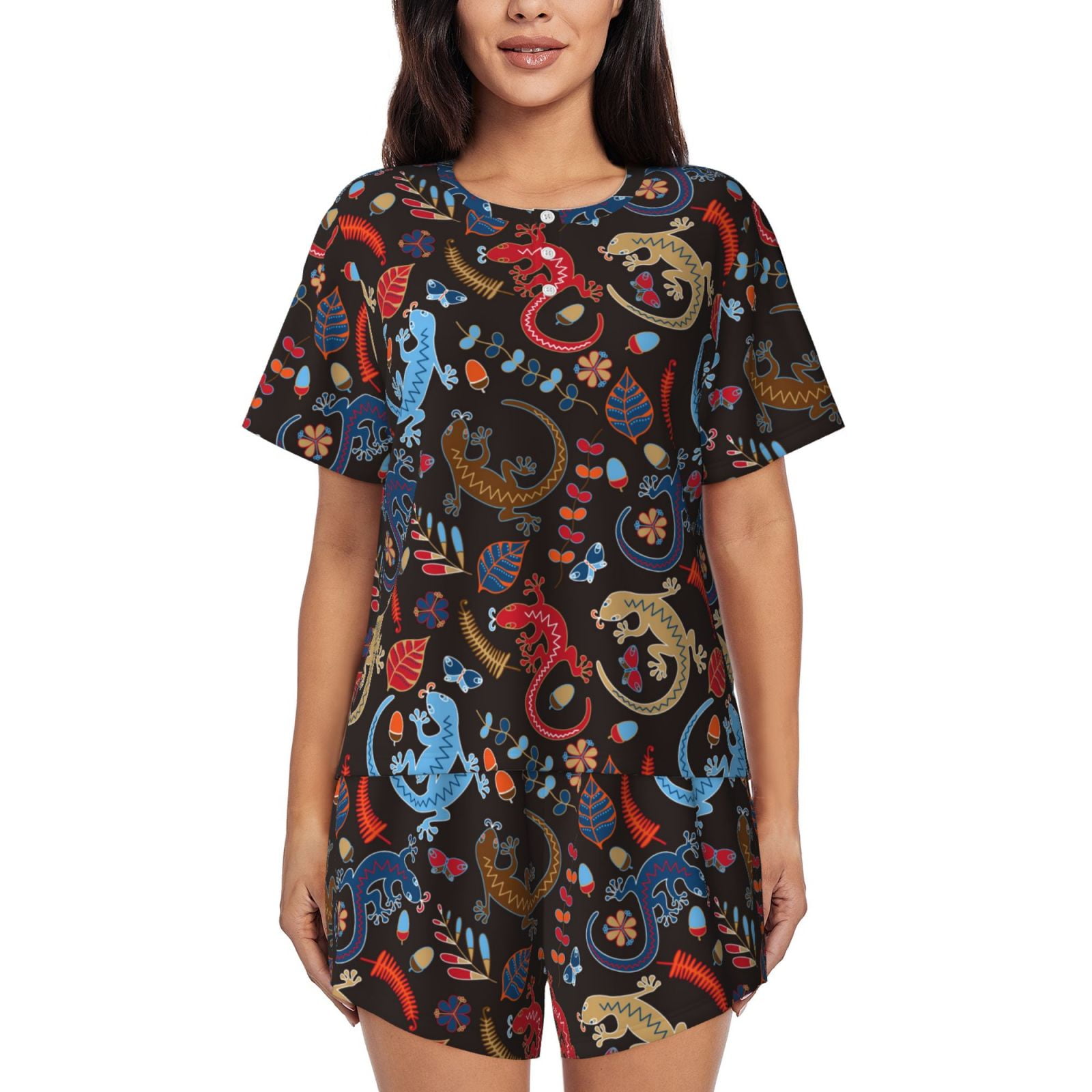 Pajamas For Women Set, Cartoon Gecko Lizard Butterfly Pj Lounge Sets ...