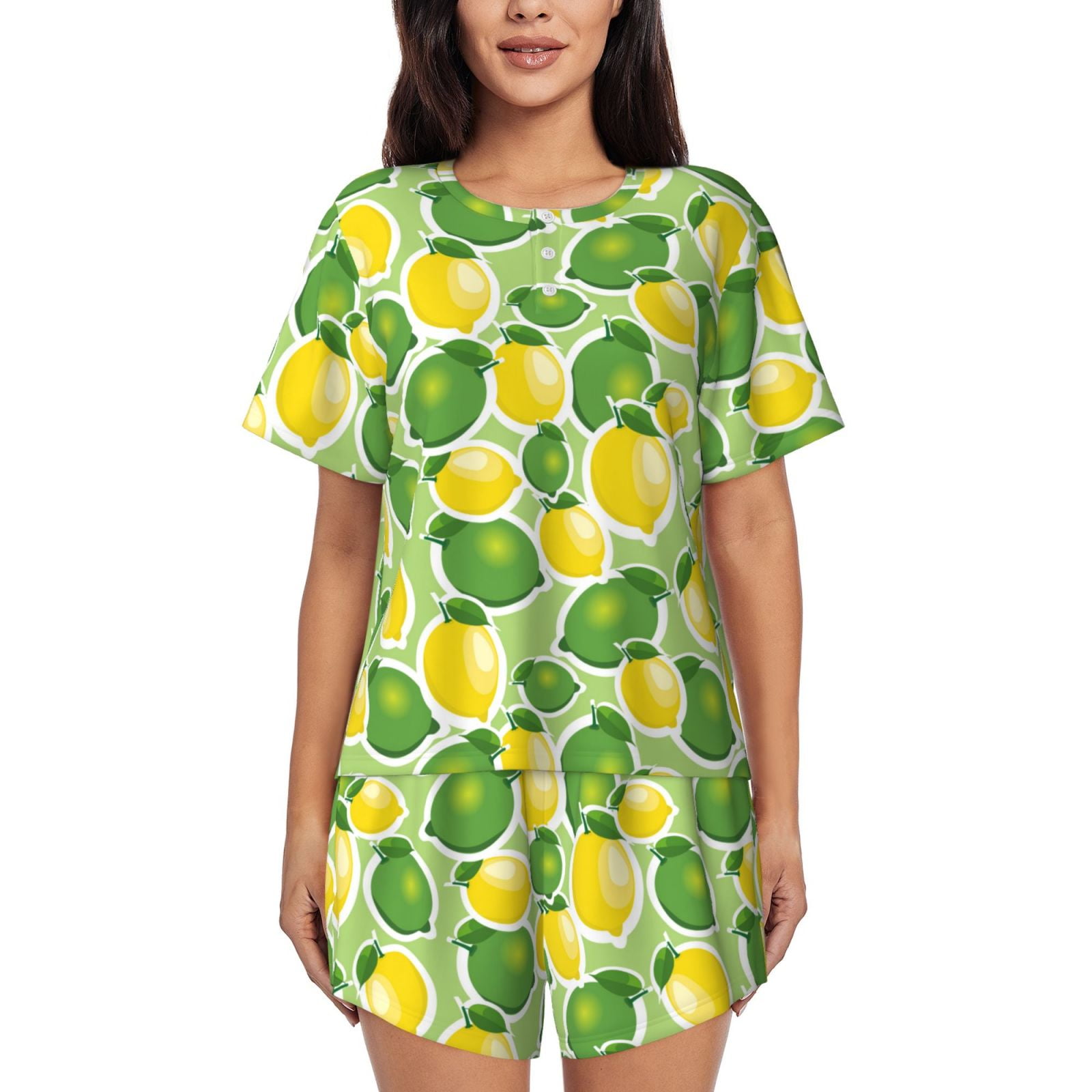 Pajamas For Women Set, Cartoon Green Yellow Lemon Pj Lounge Sets For ...