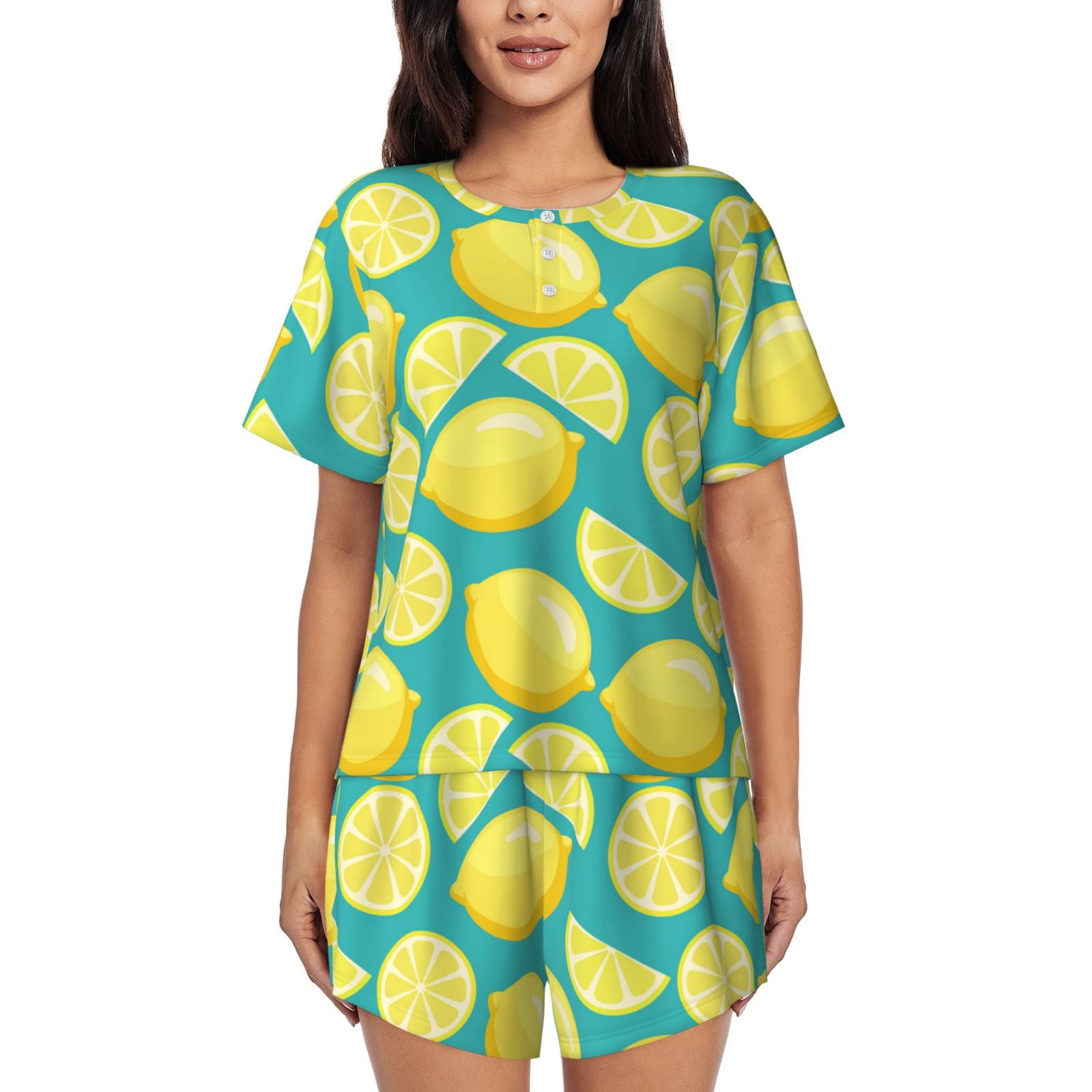 Pajamas For Women Set, Cartoon Lemon Blue Pj Lounge Sets For Women 2 ...