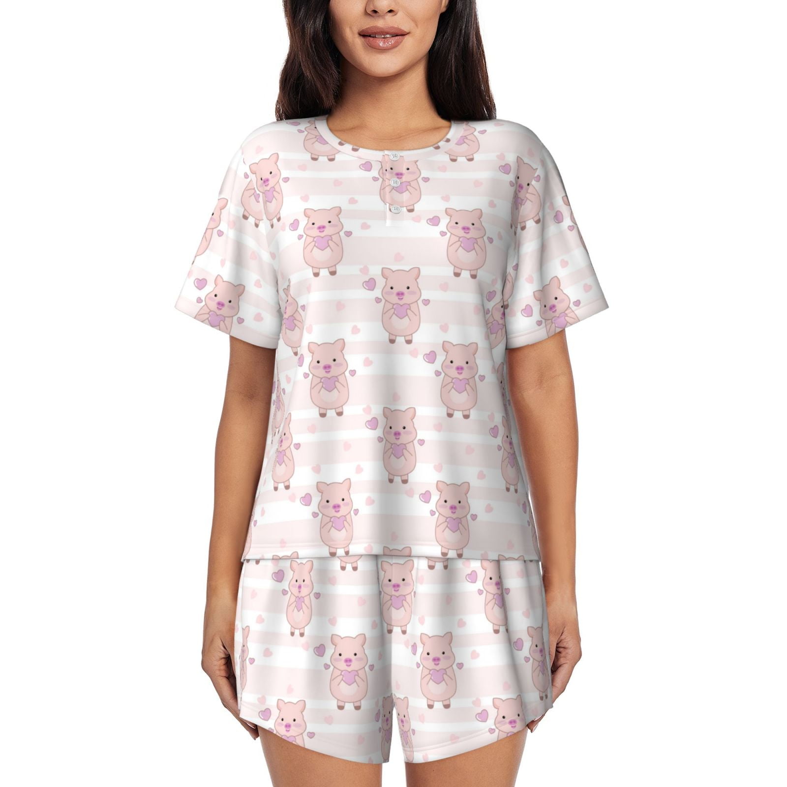 Pajamas For Women Set, Cartoon Love Cute Pig Pj Lounge Sets For Women 2 ...