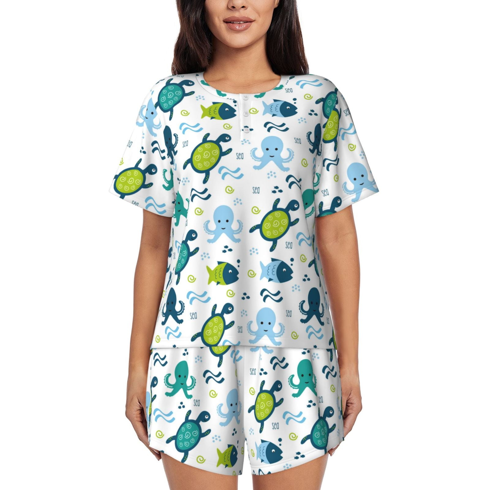 Pajamas For Women Set, Cartoon Sea Creatures Pj Lounge Sets For Women 2 ...