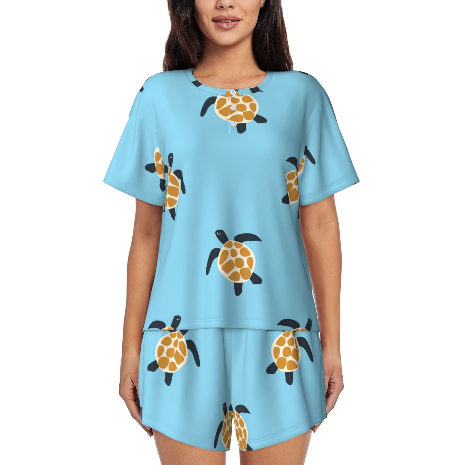 Pajamas For Women Set, Cartoon Turtle Pj Lounge Sets For Women 2 Piece ...