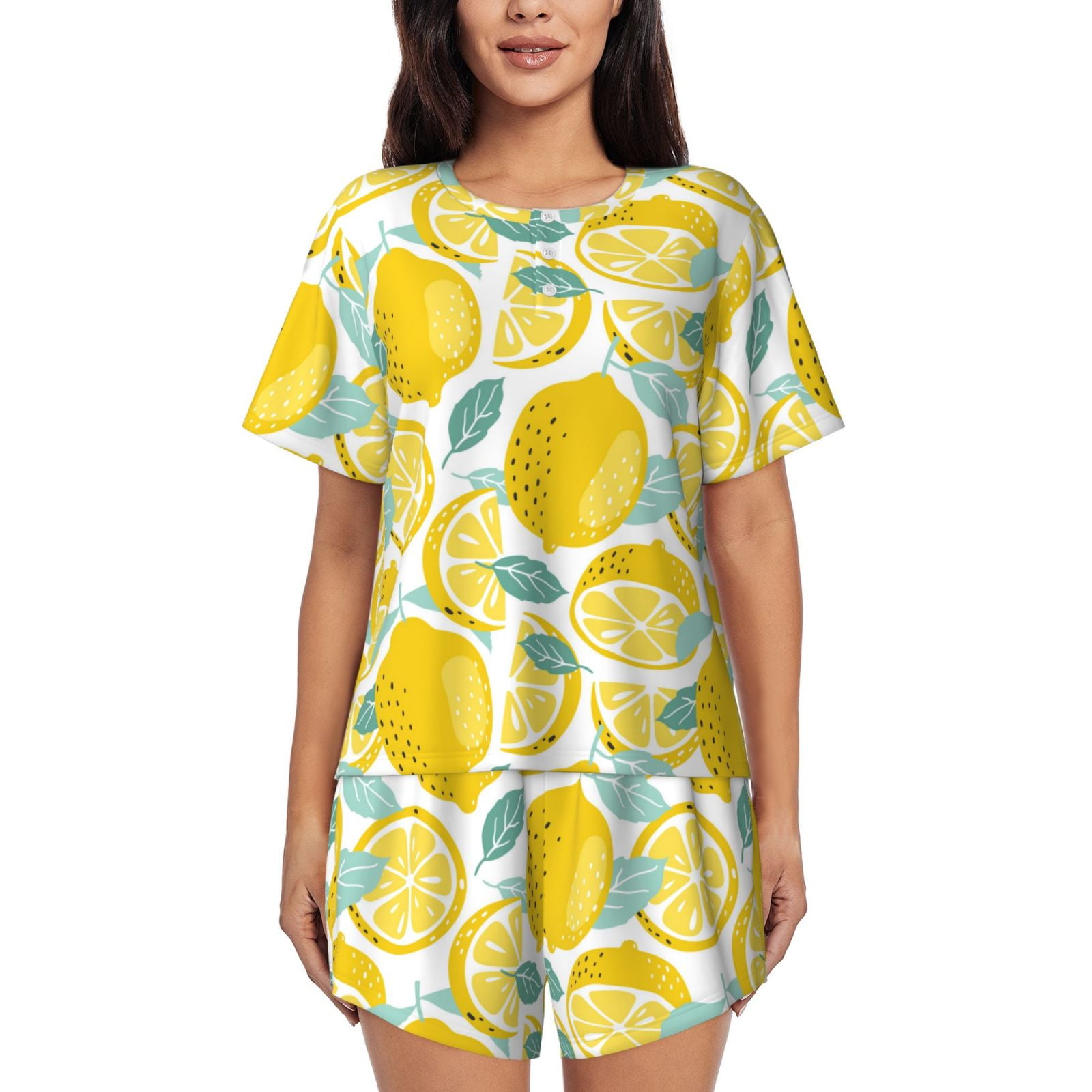 Pajamas For Women Set, Cartoon Yellow Lemon Pj Lounge Sets For Women 2 ...