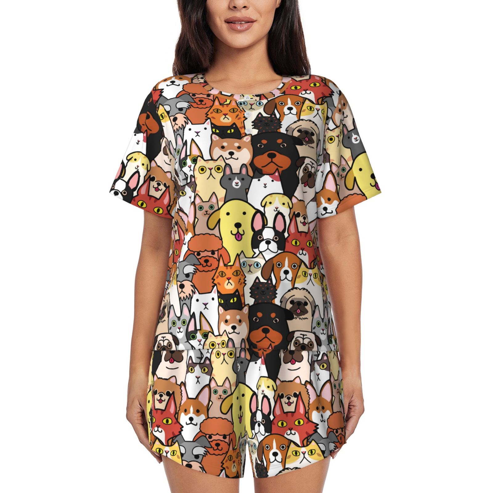 Pajamas For Women Set, Cats & Dogs Group Pj Lounge Sets For Women 2 ...