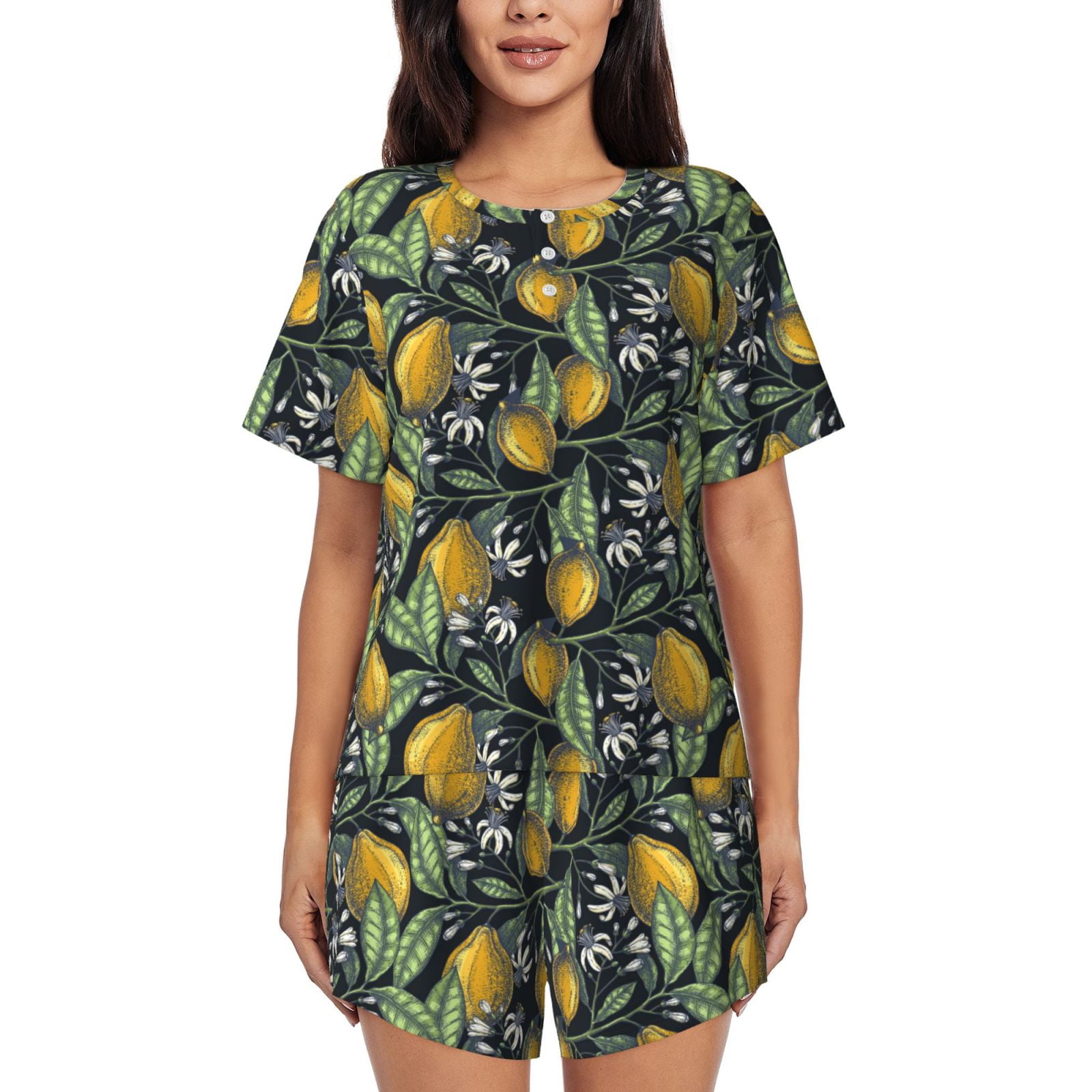 Pajamas For Women Set, Citrus Fruits Elegant Lemons Pj Lounge Sets For ...