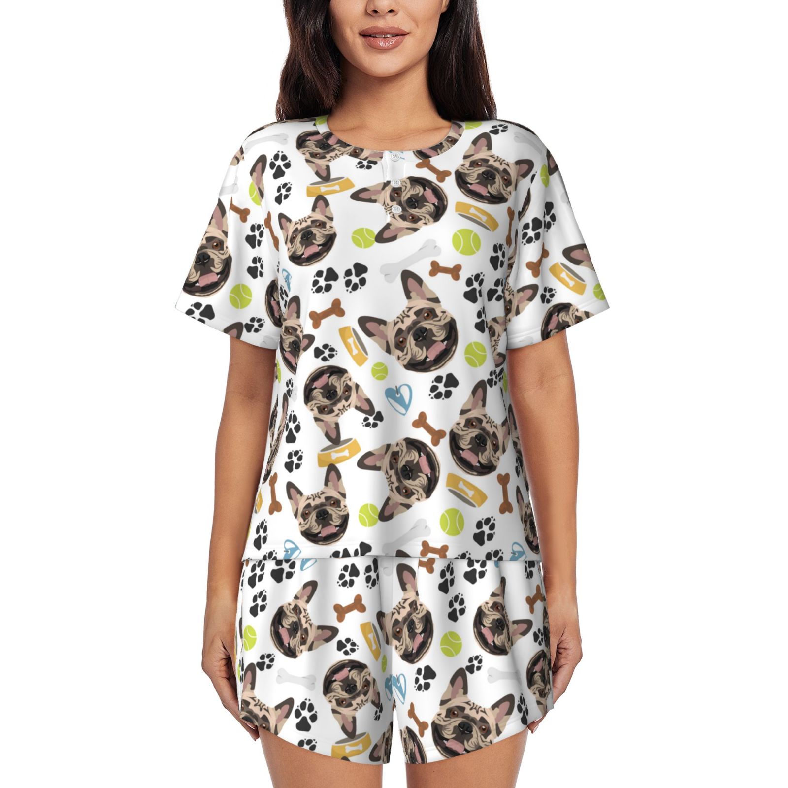 Pajamas For Women Set, Classic Cute French Bulldog Pj Lounge Sets For ...