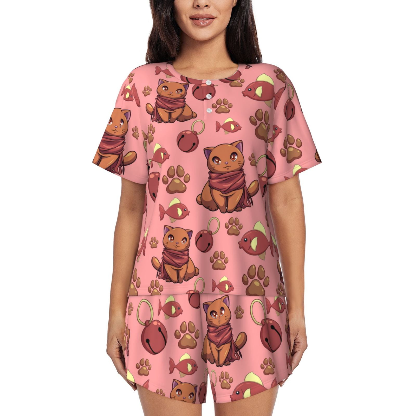 Pajamas For Women Set, Classic Katong Cat Fish Pink Pj Lounge Sets For ...