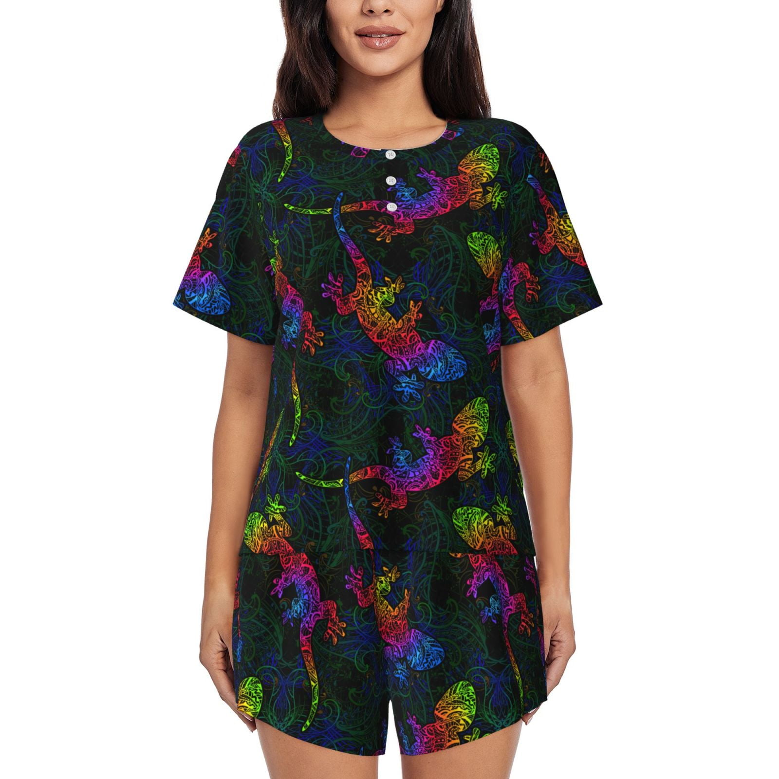 Pajamas For Women Set, Colorful Cute Lizard Gecko Pj Lounge Sets For ...