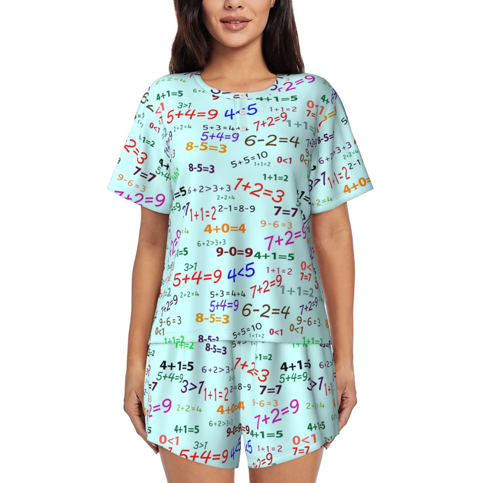 Pajamas For Women Set, Colorful Equation Formula Pj Lounge Sets For Women 2 Piece, Soft Short ...