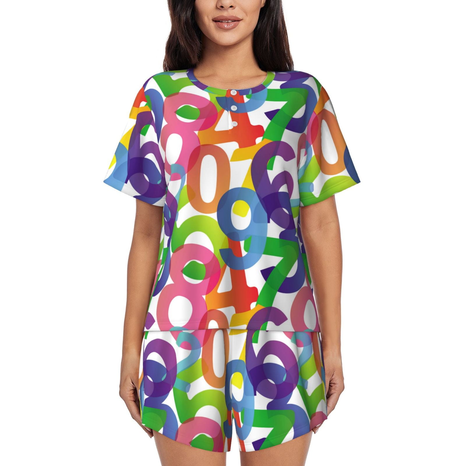 Pajamas For Women Set, Colorful Math Number Pj Lounge Sets For Women 2 ...