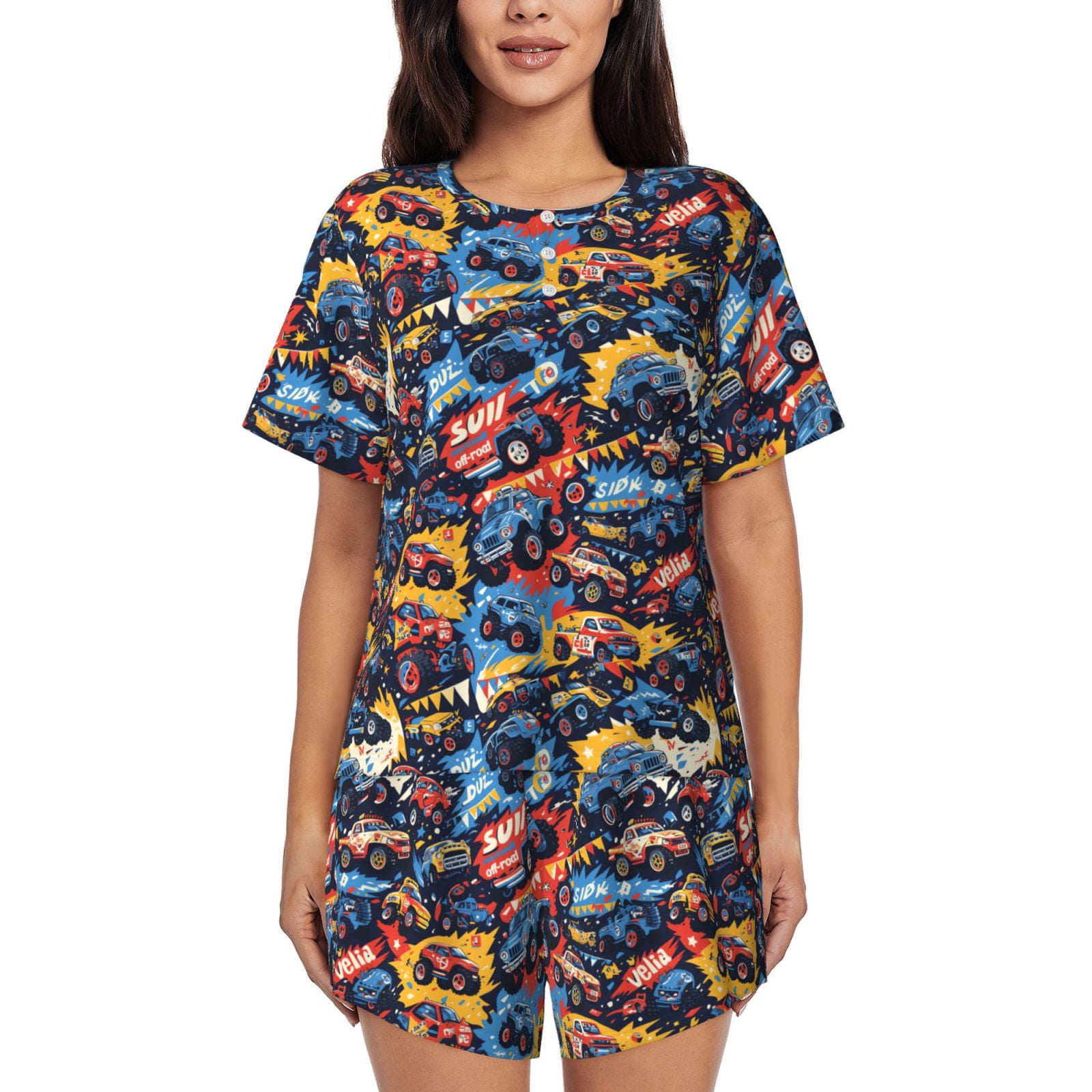 Pajamas For Women Set, Colorful Off Road Racing Car Pj Lounge Sets For ...