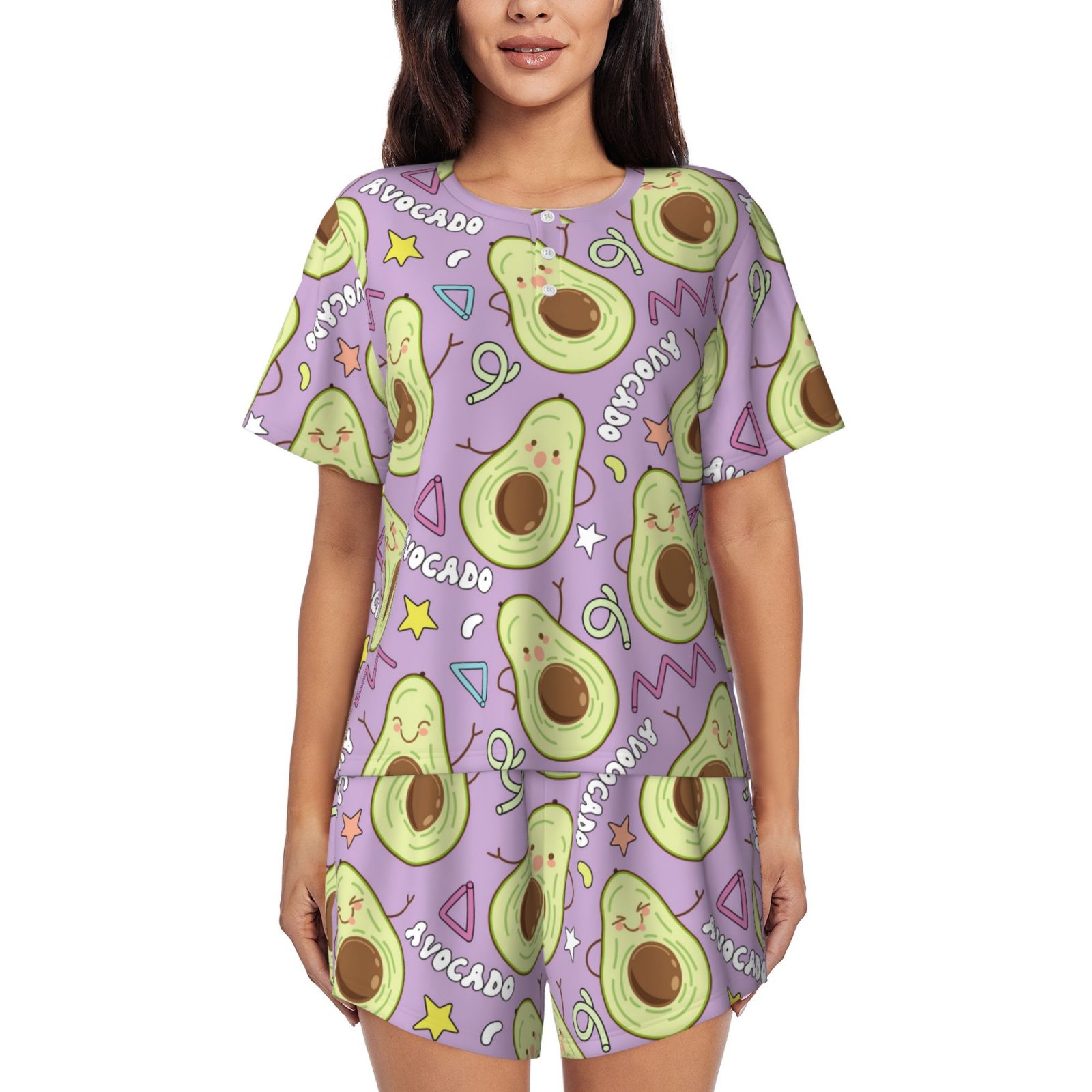 Pajamas For Women Set, Cute Avocado Star Purple Pj Lounge Sets For ...