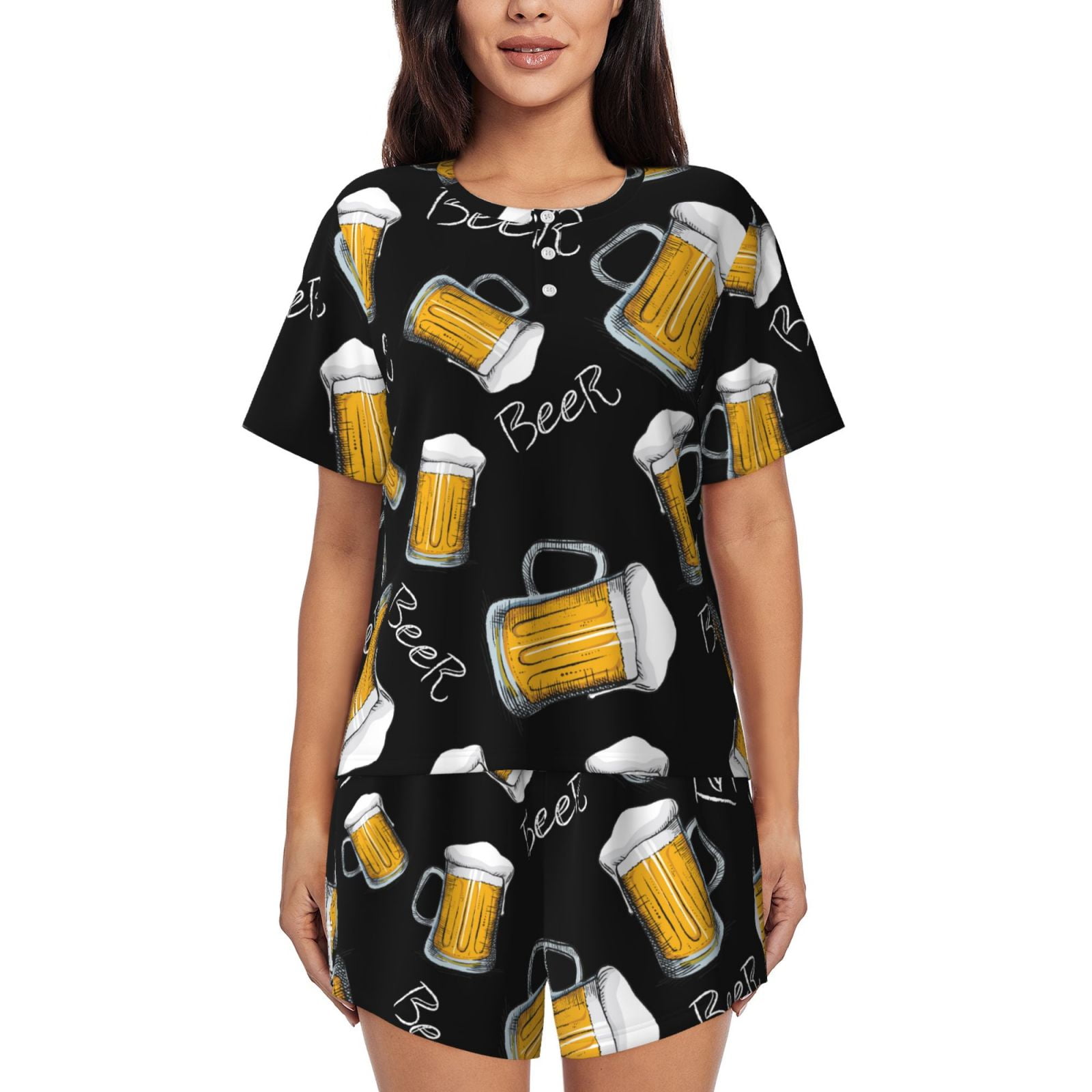 Pajamas For Women Set, Cute Cartoon Beer Mug Pj Lounge Sets For Women 2 ...