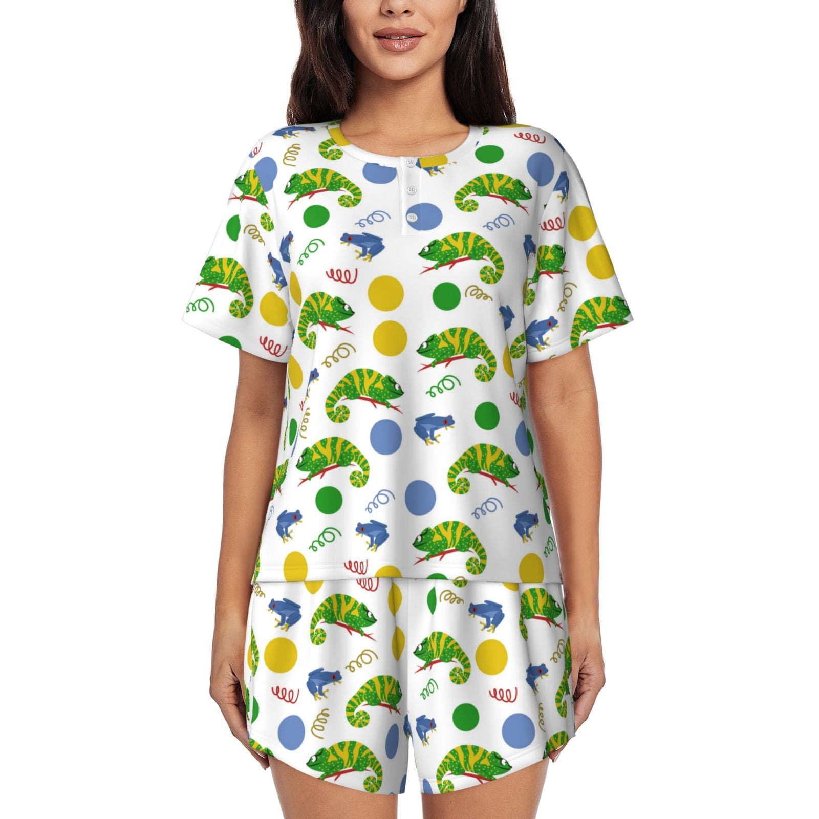 Pajamas For Women Set, Cute Chameleon Lizard Frog Pj Lounge Sets For ...