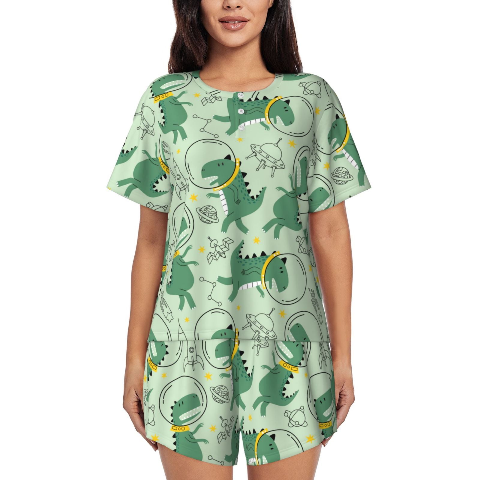 Pajamas For Women Set, Cute Dinosaurs In Space Pj Lounge Sets For Women ...