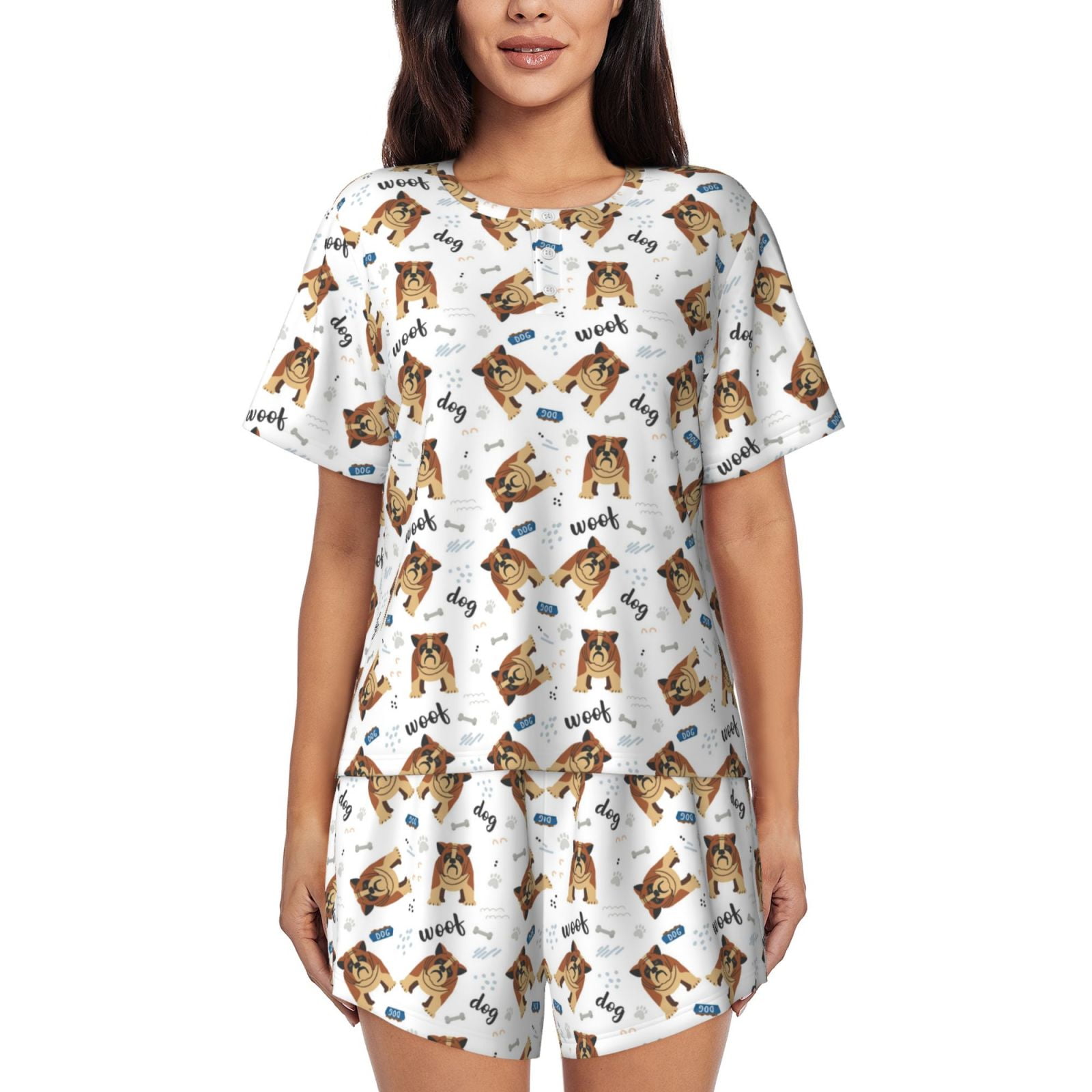 Pajamas For Women Set, Cute Dog Woof Pj Lounge Sets For Women 2 Piece ...
