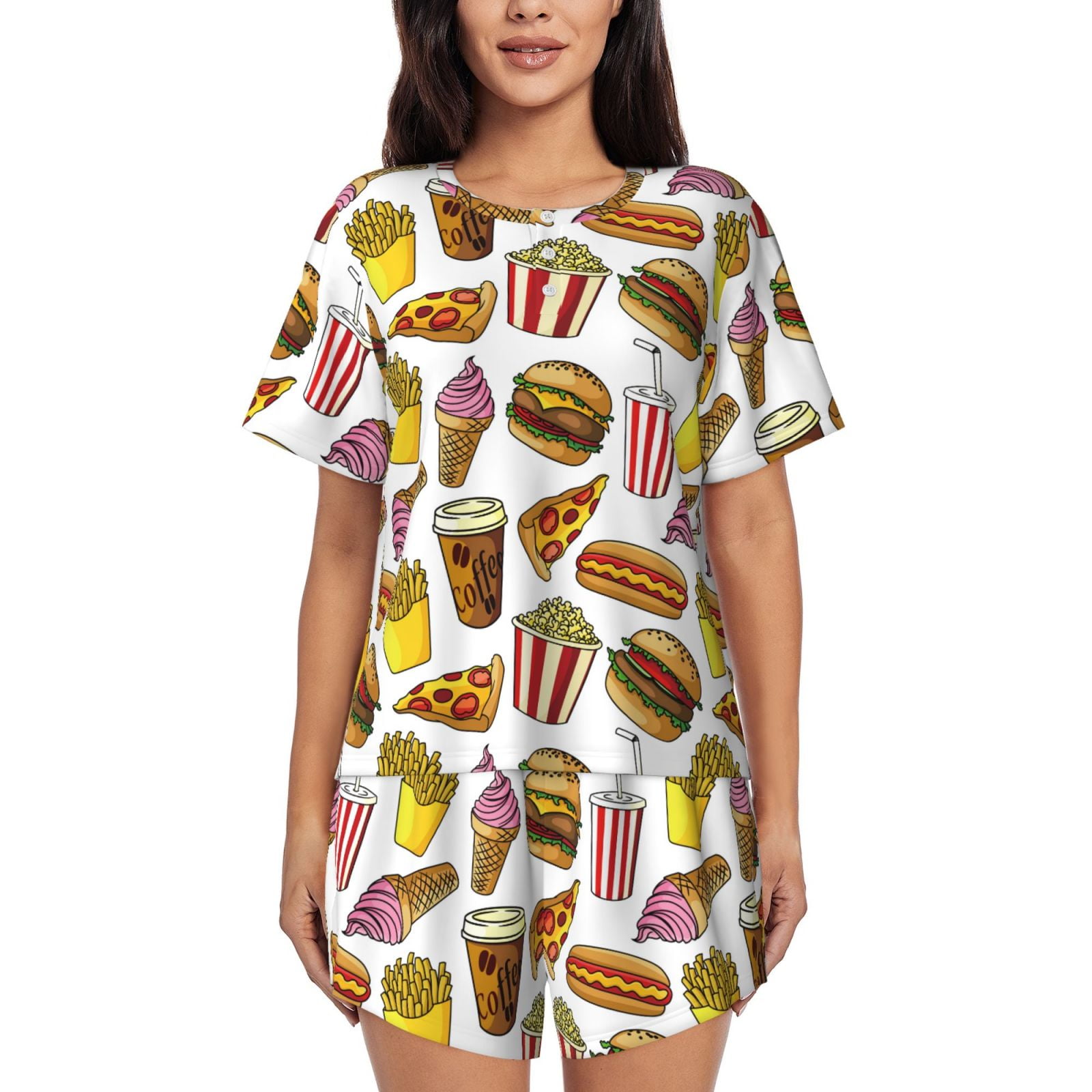 Pajamas For Women Set, Cute Food Fries Pizza Drink Pj Lounge Sets For ...