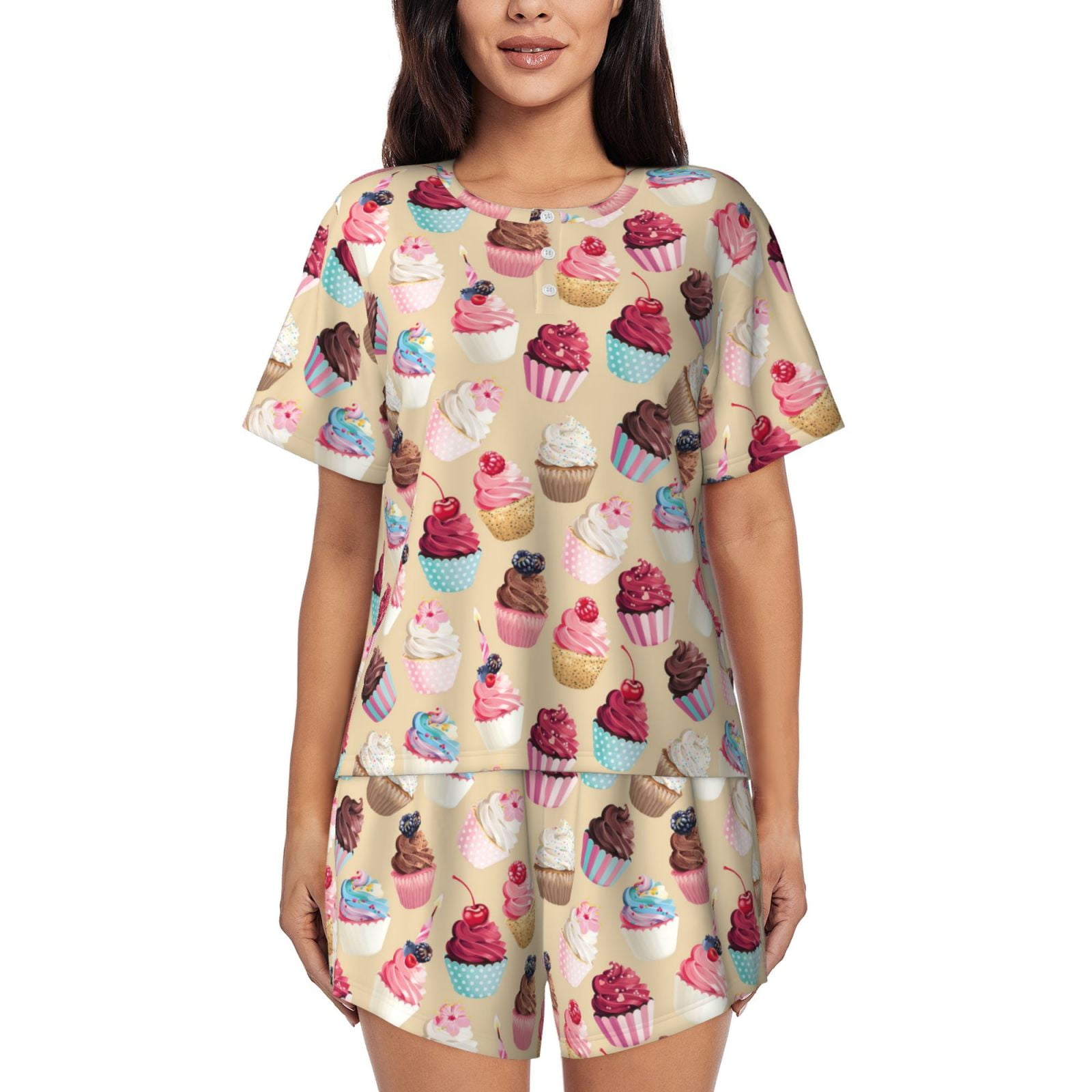 Pajamas For Women Set, Cute Fruit Ice Cream Print Pj Lounge Sets For ...