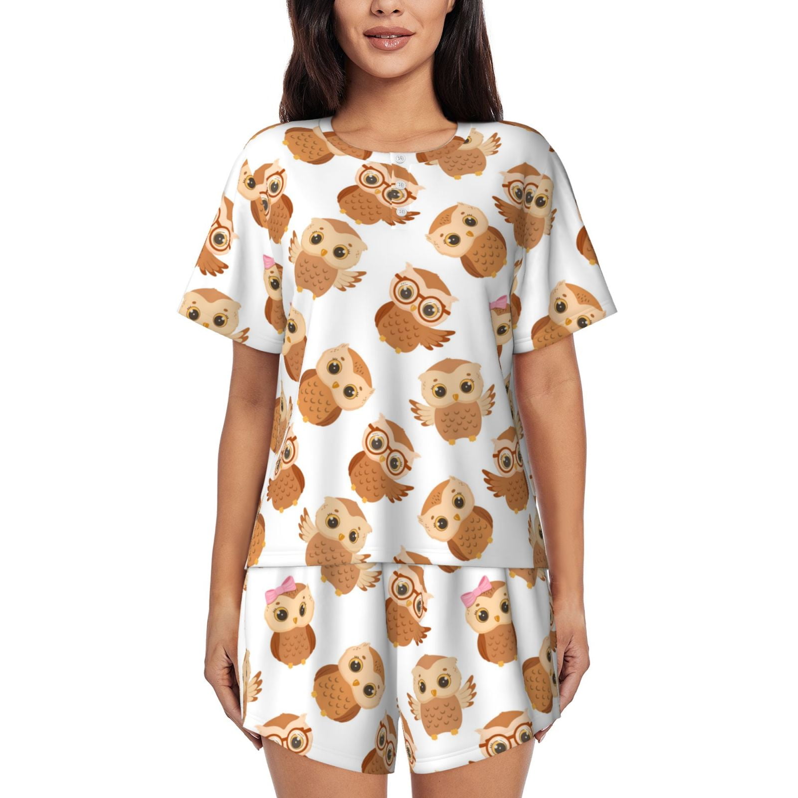 Pajamas For Women Set, Cute Glasses Bow Owl Pj Lounge Sets For Women 2 ...