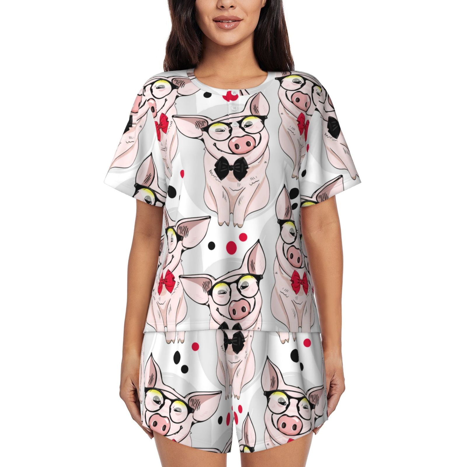 Pajamas For Women Set, Cute Glasses Bow Tie Pig Pj Lounge Sets For ...