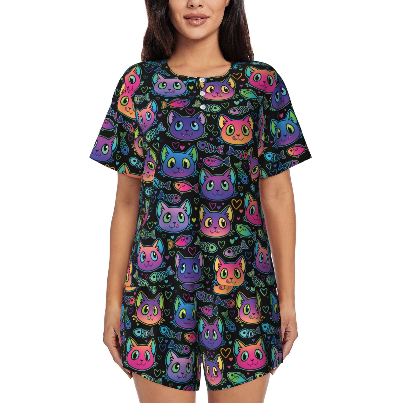 Pajamas For Women Set, Cute Kitten Fish Pj Lounge Sets For Women 2 ...