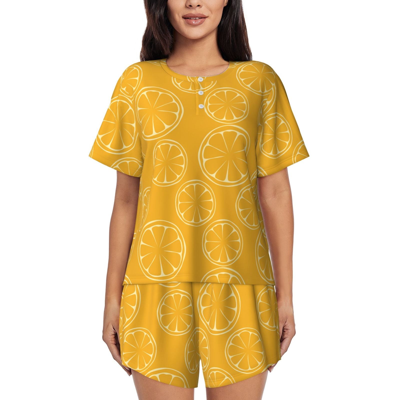 Pajamas For Women Set, Cute Orange Piece Yellow Pj Lounge Sets For ...