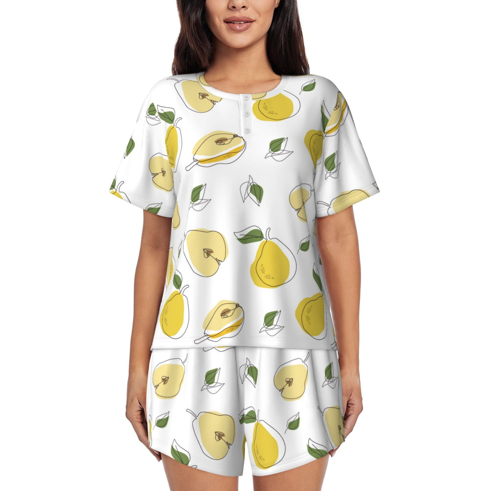 Pajamas For Women Set, Cute Pear Yellow Pj Lounge Sets For Women 2 ...