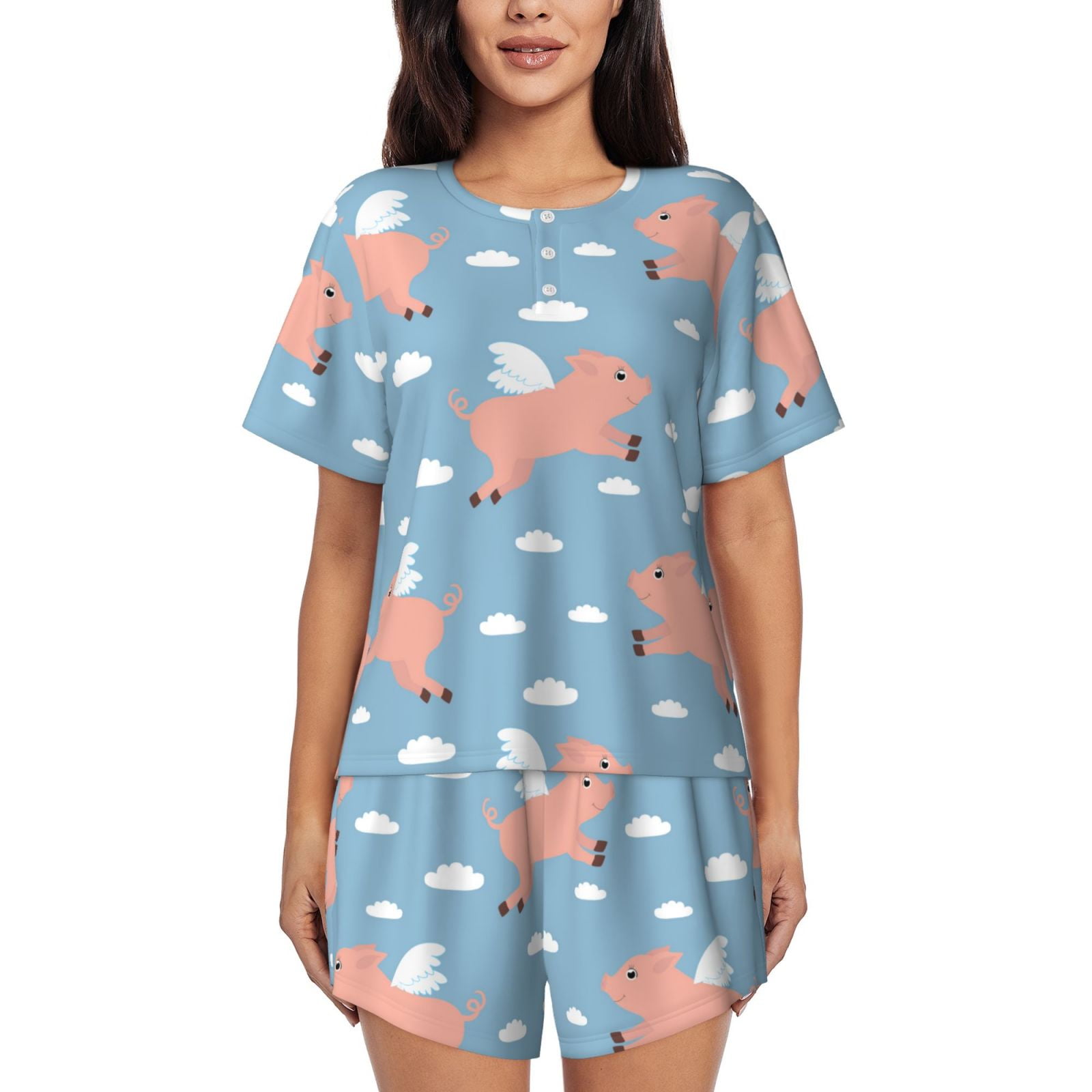 Pajamas For Women Set, Cute Pig With Wings Pj Lounge Sets For Women 2 ...