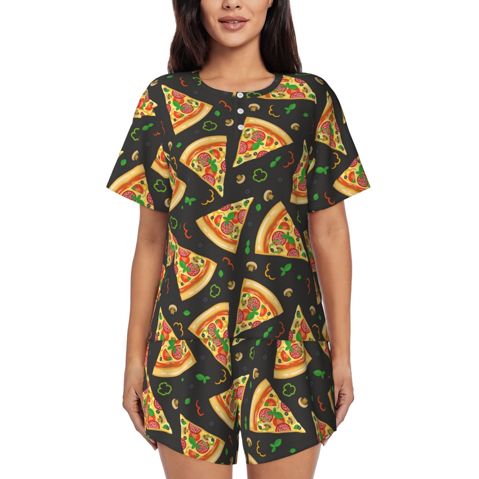 Pajamas For Women Set, Cute Pizza Mushroom Pepper Pj Lounge Sets For ...
