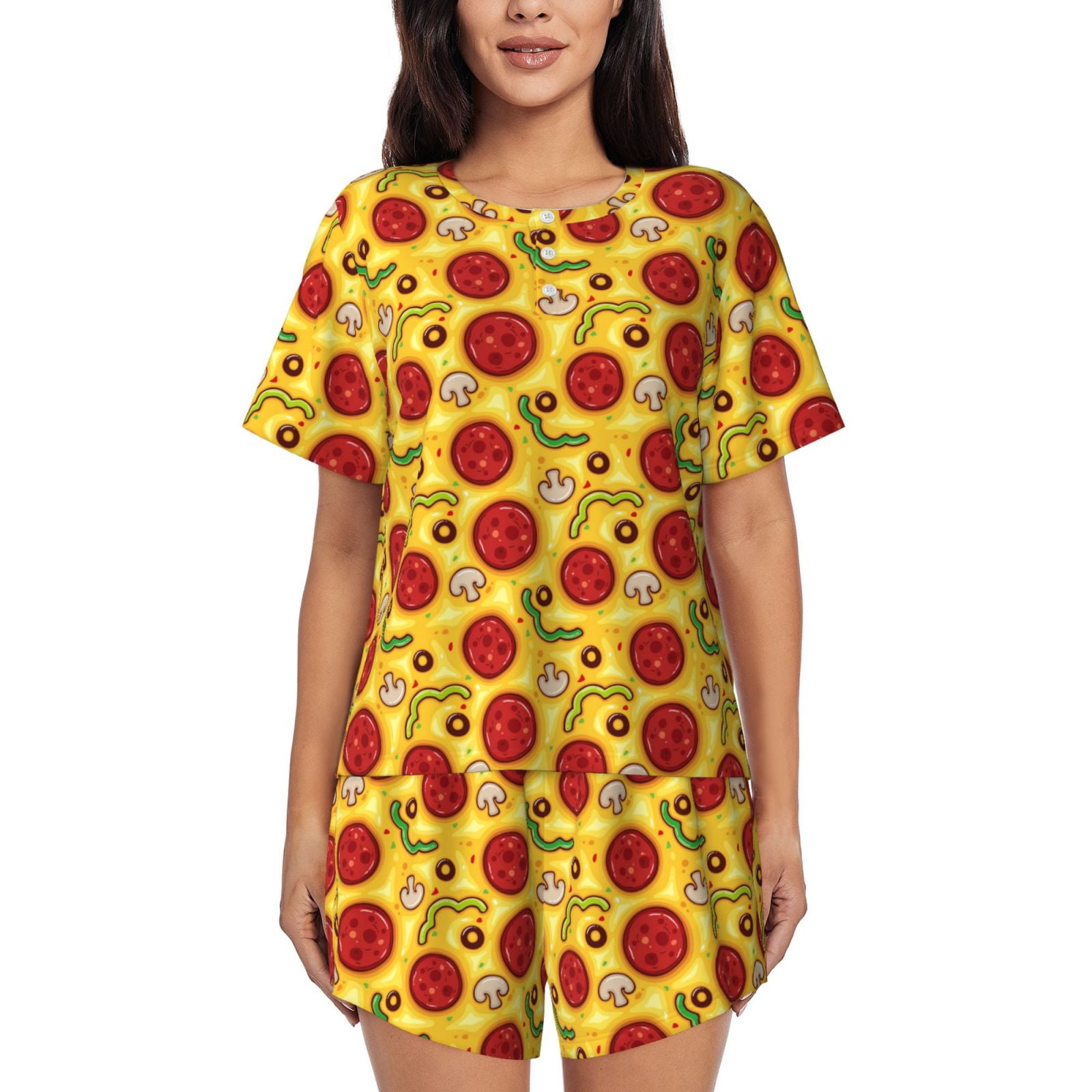 Pajamas For Women Set, Cute Pizza Mushrooms Pepper Pj Lounge Sets For Women 2 Piece, Soft Short ...