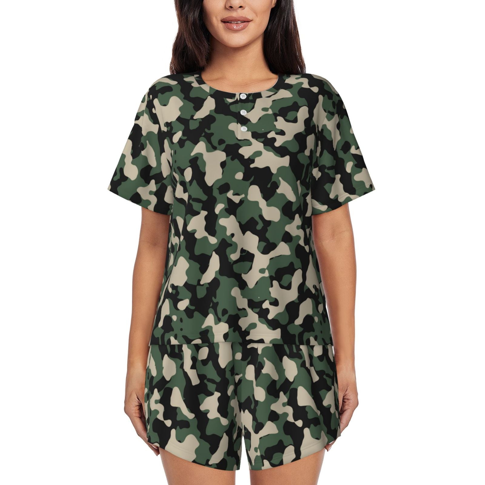 Pajamas For Women Set, Dark Green Camo Pj Lounge Sets For Women 2 Piece ...