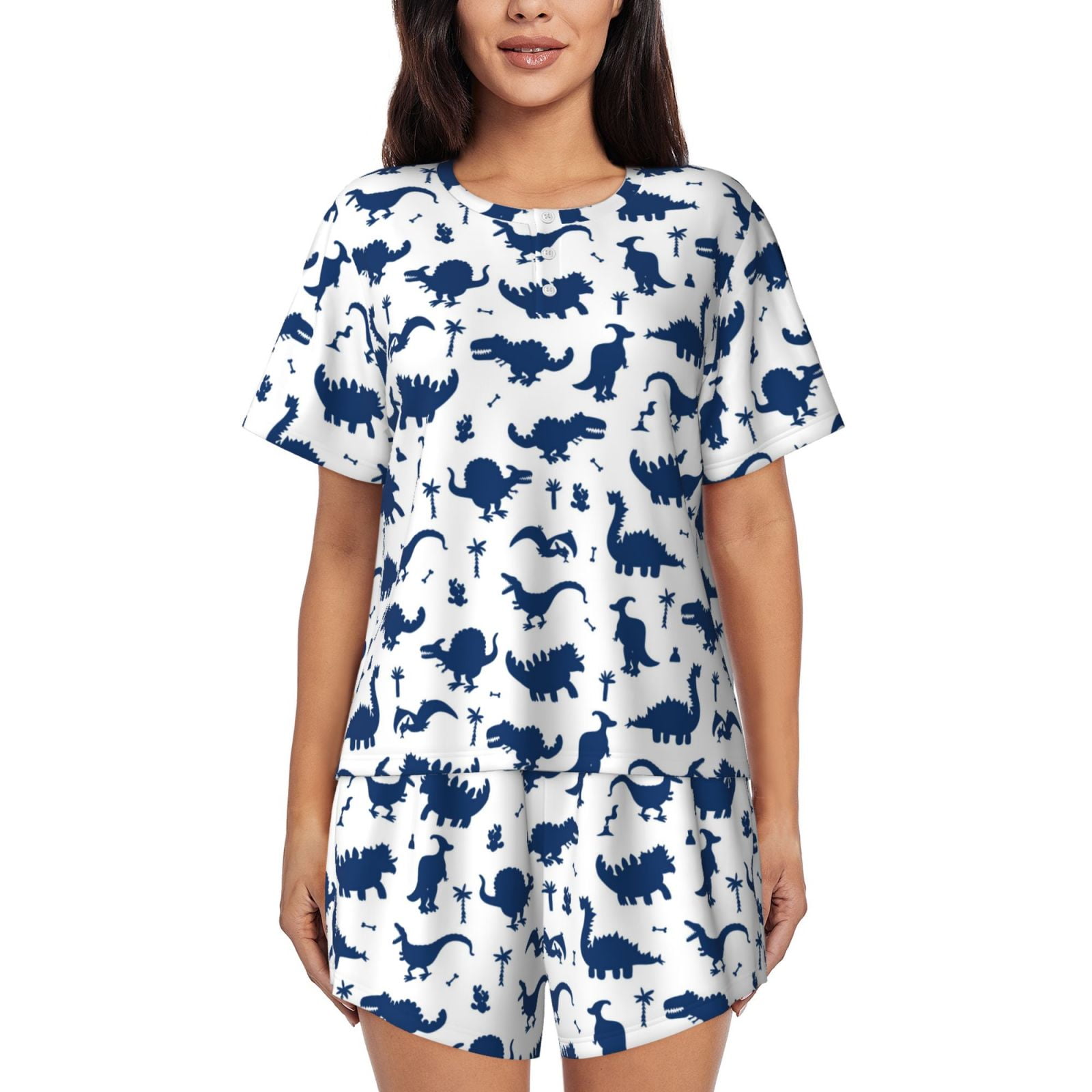 Pajamas For Women Set, Dinosaurs Blue Silhouette Pj Lounge Sets For ...