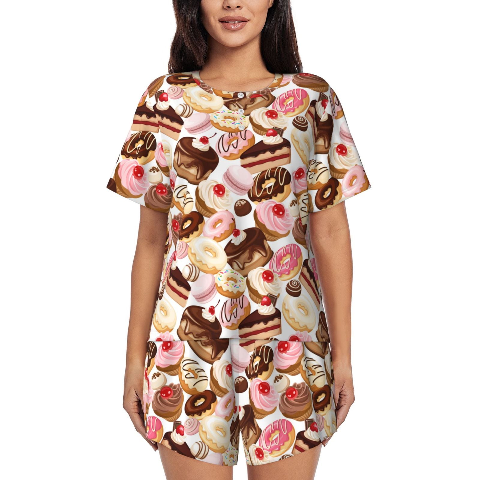 Pajamas For Women Set, Doughnut Cake Prints Pj Lounge Sets For Women 2 ...