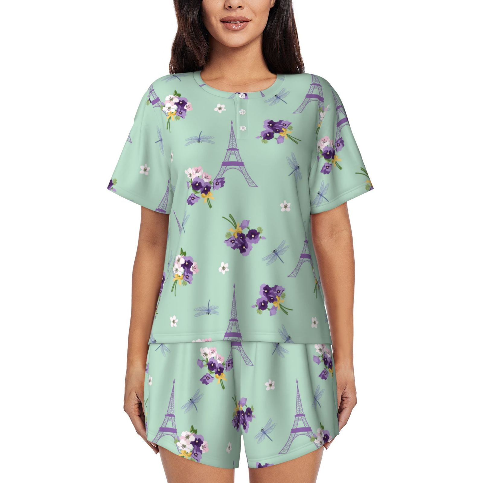 Pajamas For Women Set, Dragonfly Tower Flower Pj Lounge Sets For Women ...