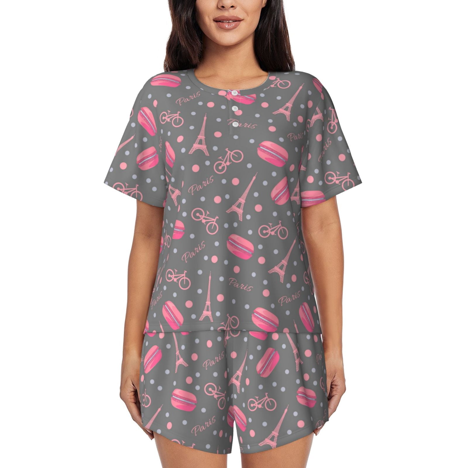 Pajamas For Women Set, Eiffel Tower Bike Pink Pj Lounge Sets For Women ...