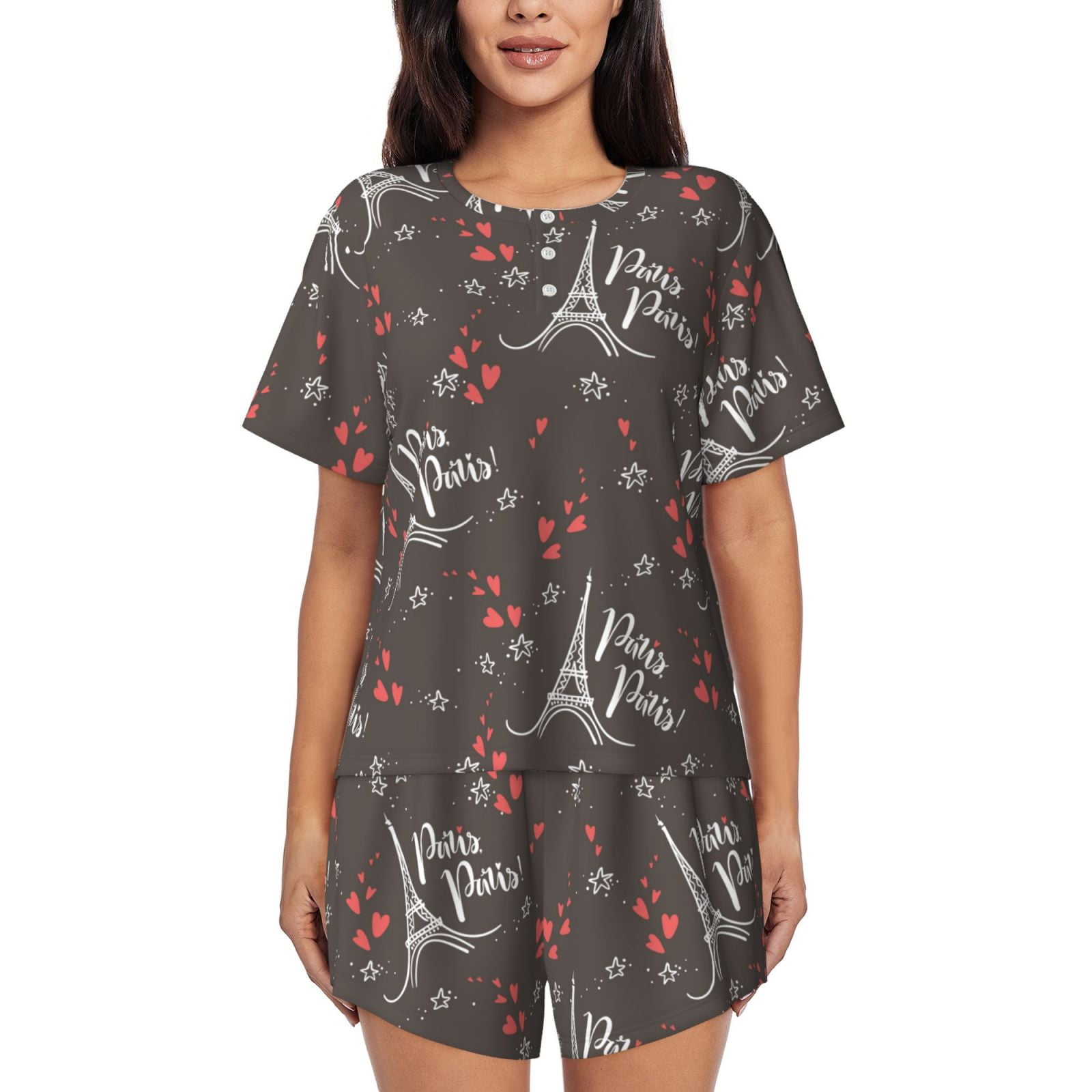 Pajamas For Women Set, Eiffel Towers Heart Pj Lounge Sets For Women 2 ...