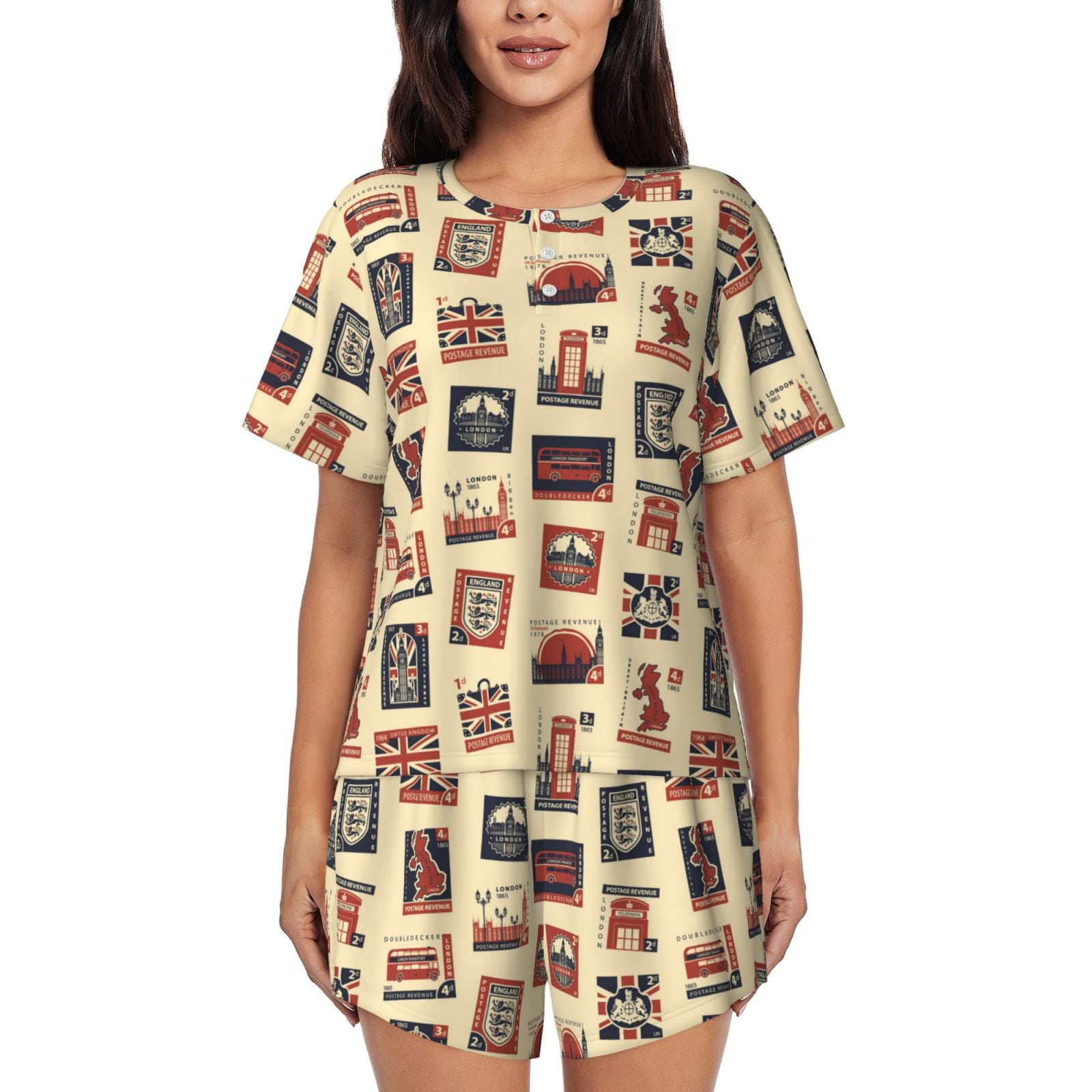 Pajamas For Women Set, England Stamp Print Pj Lounge Sets For Women 2 ...