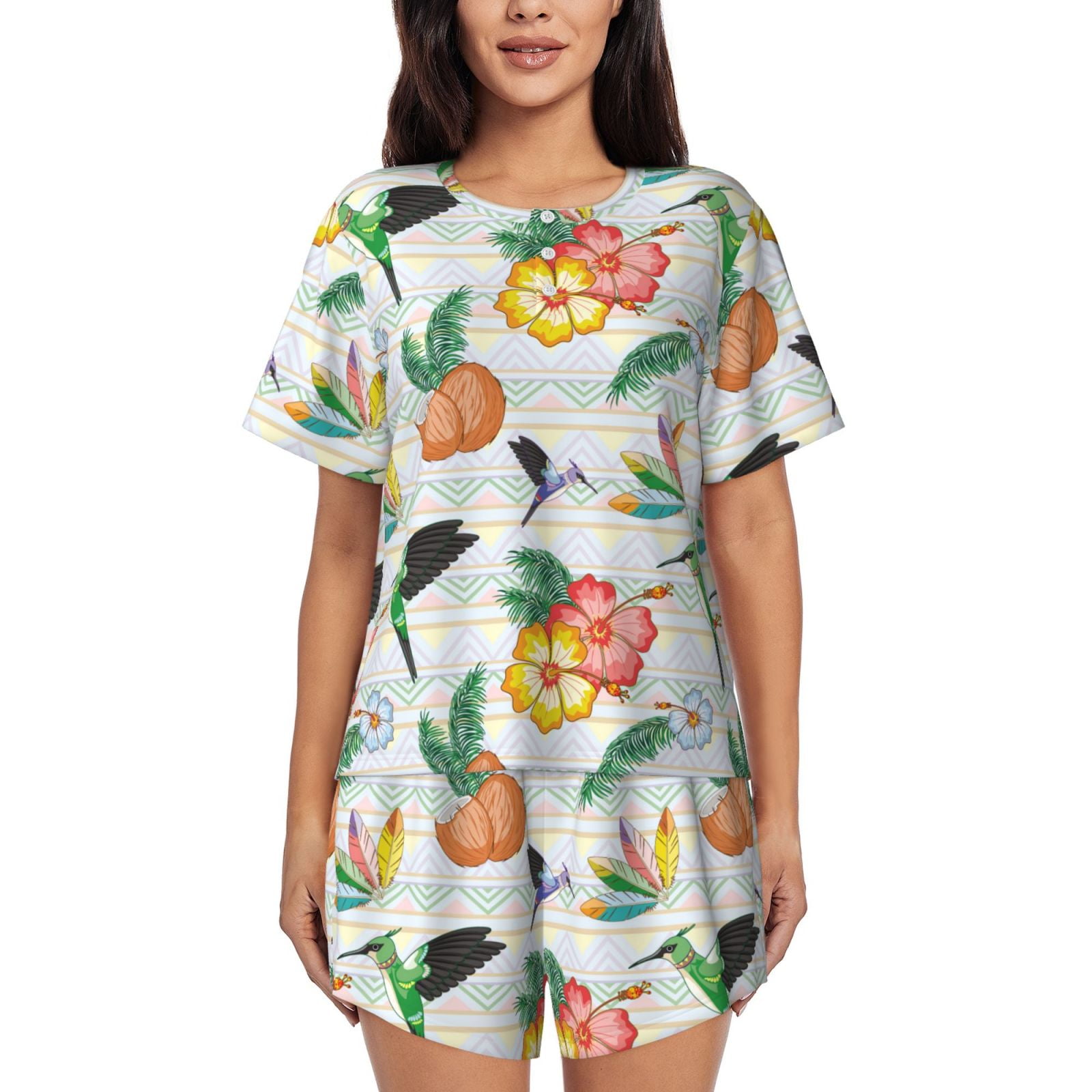 Pajamas For Women Set, Ethnic Hummingbird Flower Pj Lounge Sets For ...