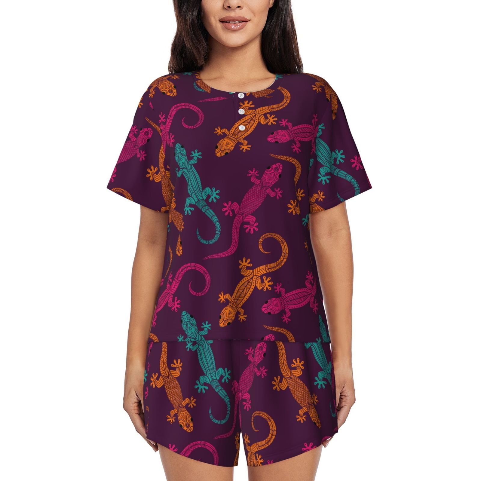 Pajamas For Women Set, Exotic Cute Gecko Lizard Pj Lounge Sets For ...