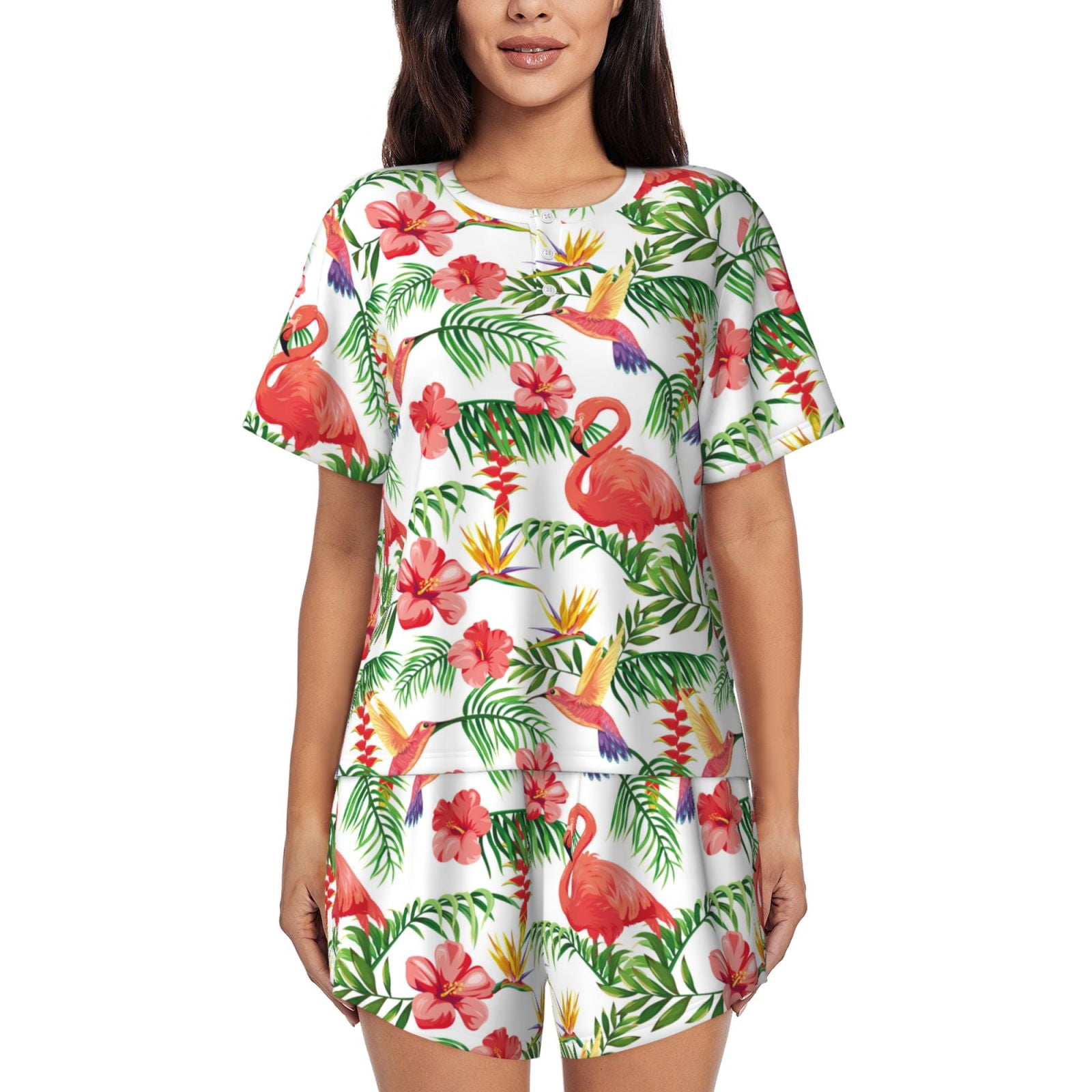 Pajamas For Women Set, Flamingo Hummingbird Red Pj Lounge Sets For ...