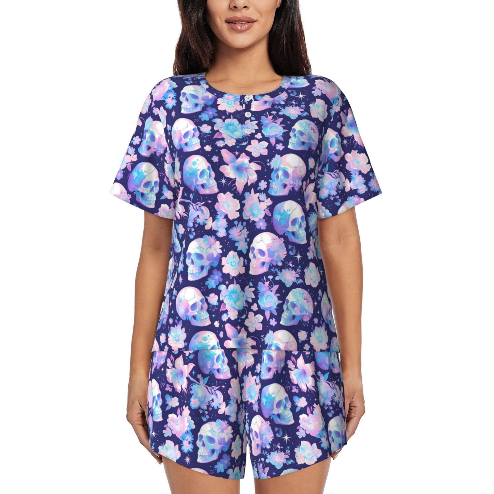 Pajamas For Women Set, Flower Skull Starry Sky Pj Lounge Sets For Women ...