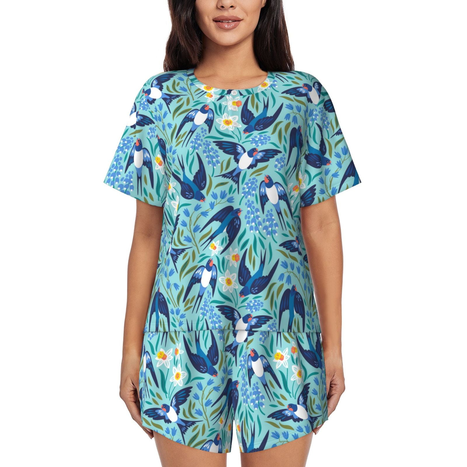 Pajamas For Women Set, Flying Swallows And Flowers Pj Lounge Sets For ...