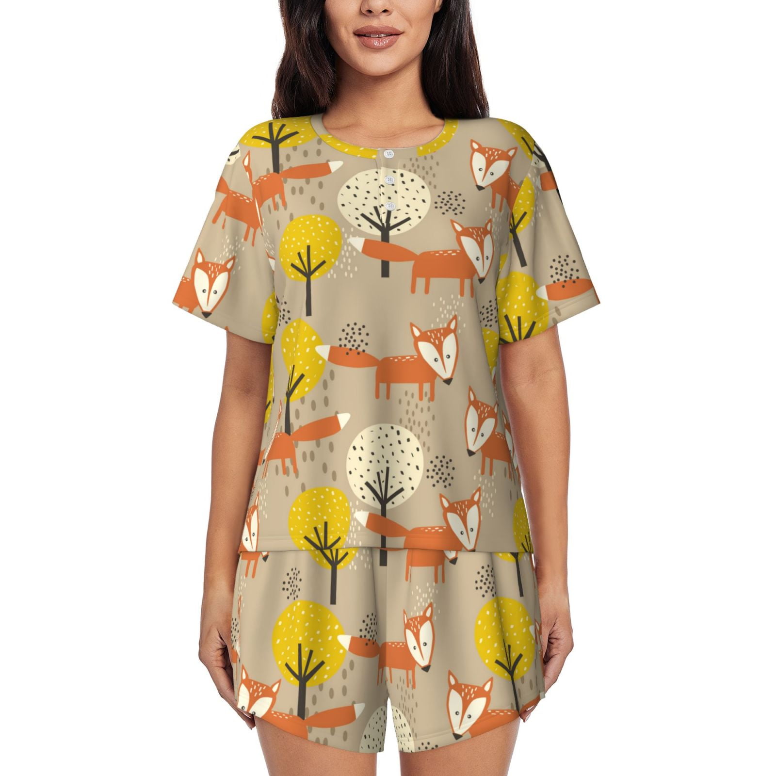 Pajamas For Women Set, Forest Fox Pj Lounge Sets For Women 2 Piece ...