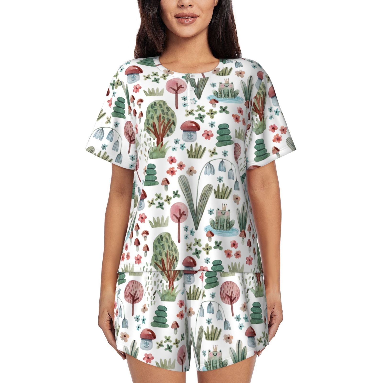 Pajamas For Women Set, Frog And Forest Plants Pj Lounge Sets For Women ...