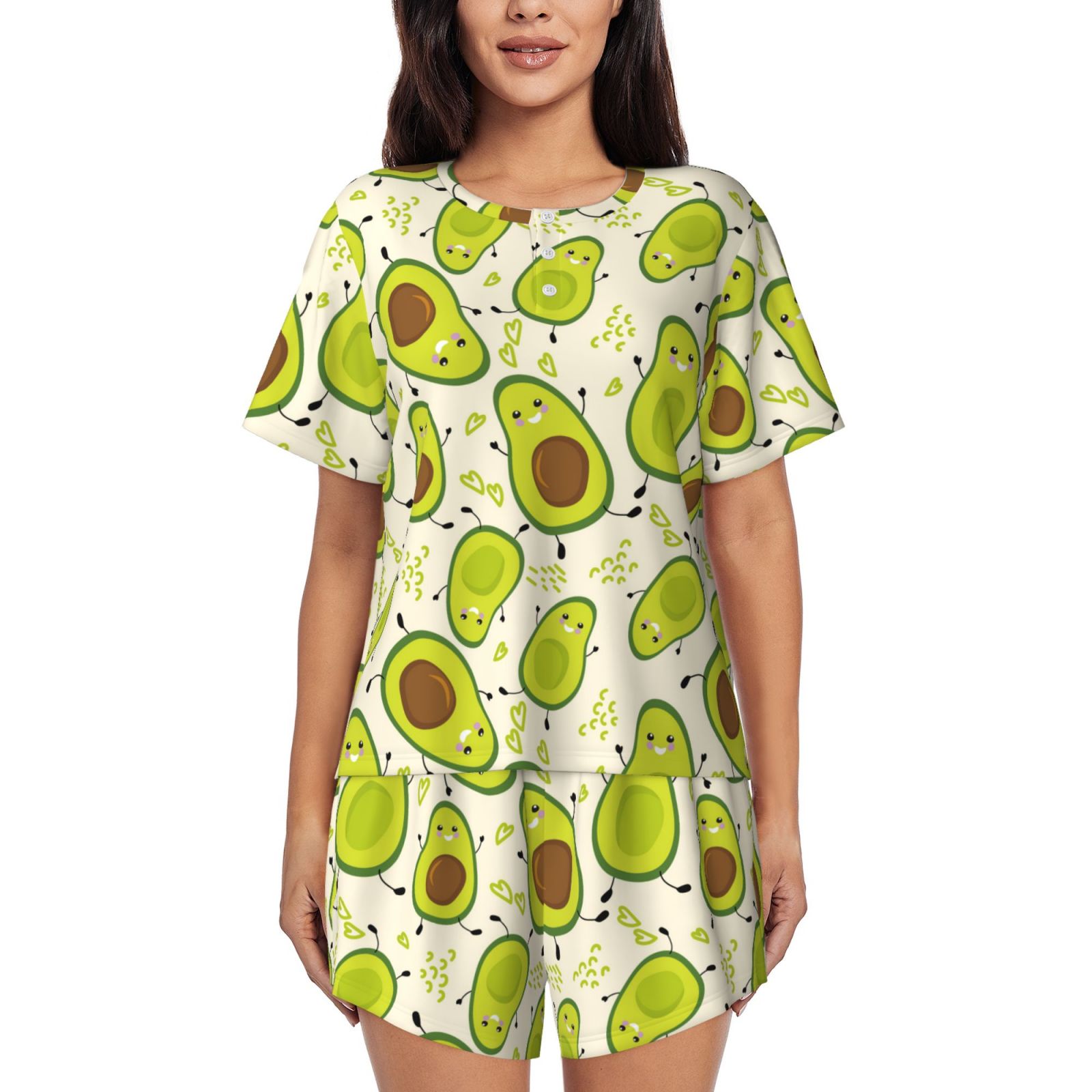 Pajamas For Women Set, Funny Avocado Green Love Pj Lounge Sets For ...
