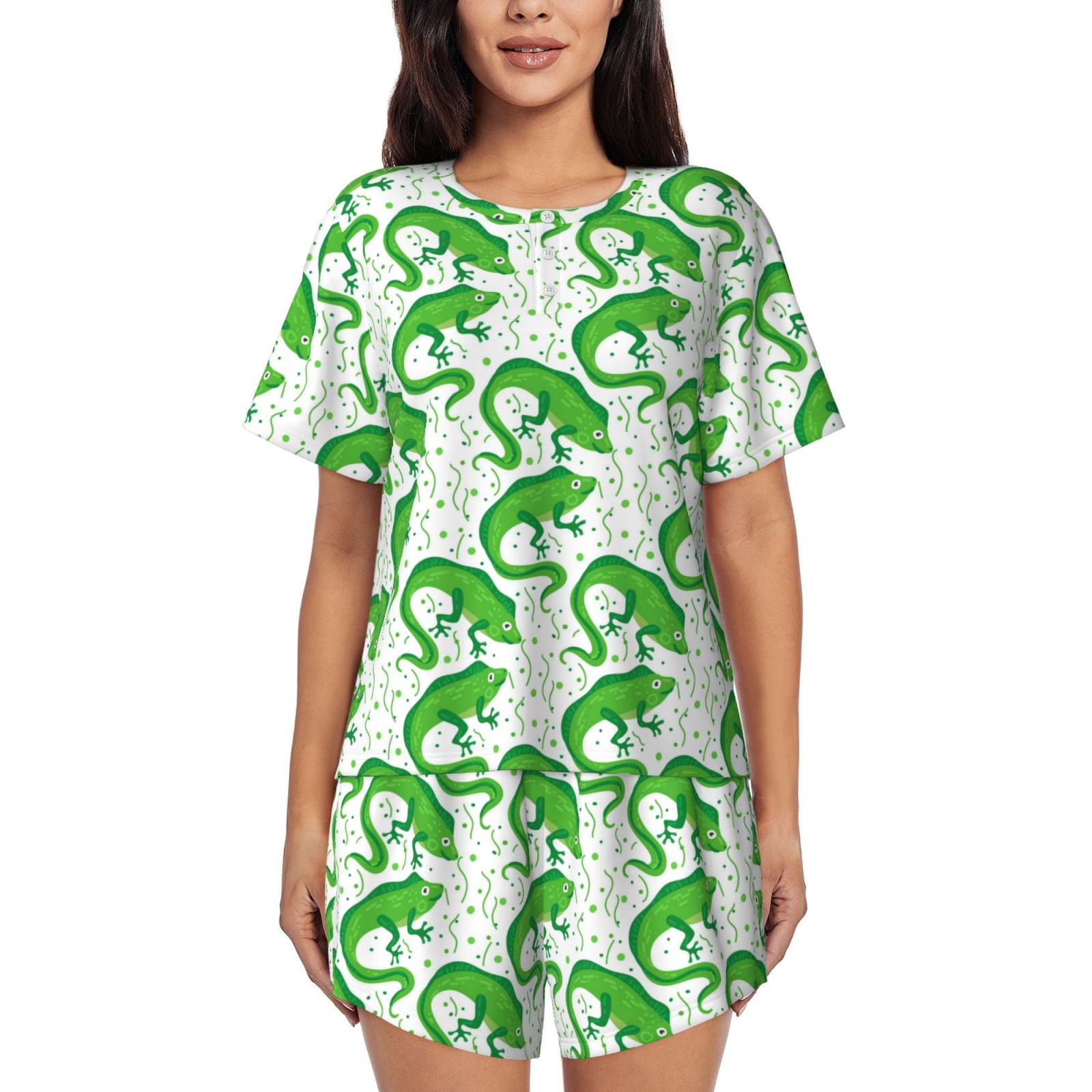 Pajamas For Women Set, Funny Chameleon Lizard Green Pj Lounge Sets For ...