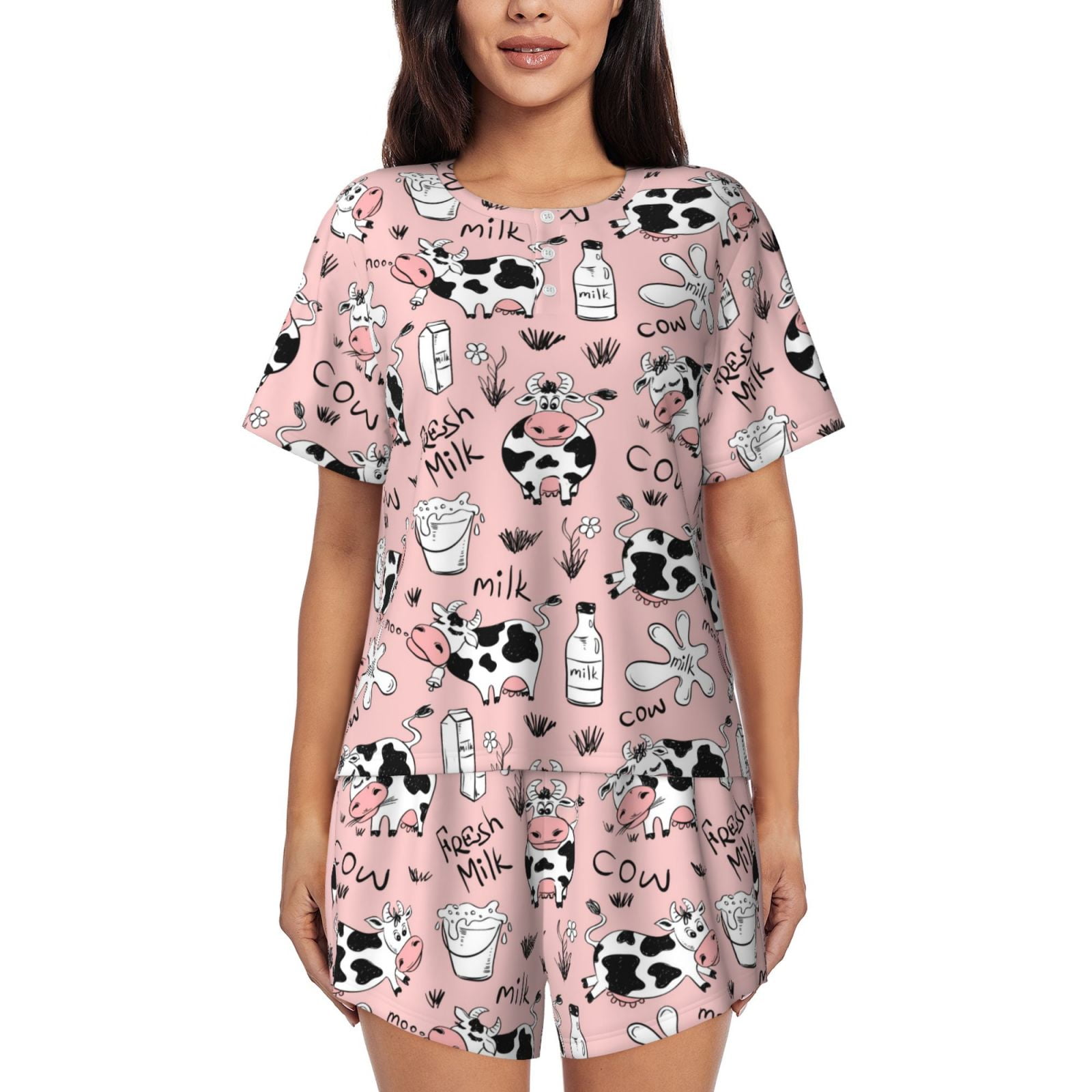 Pajamas For Women Set, Funny Cute Cartoon Milk Cow Pj Lounge Sets For ...