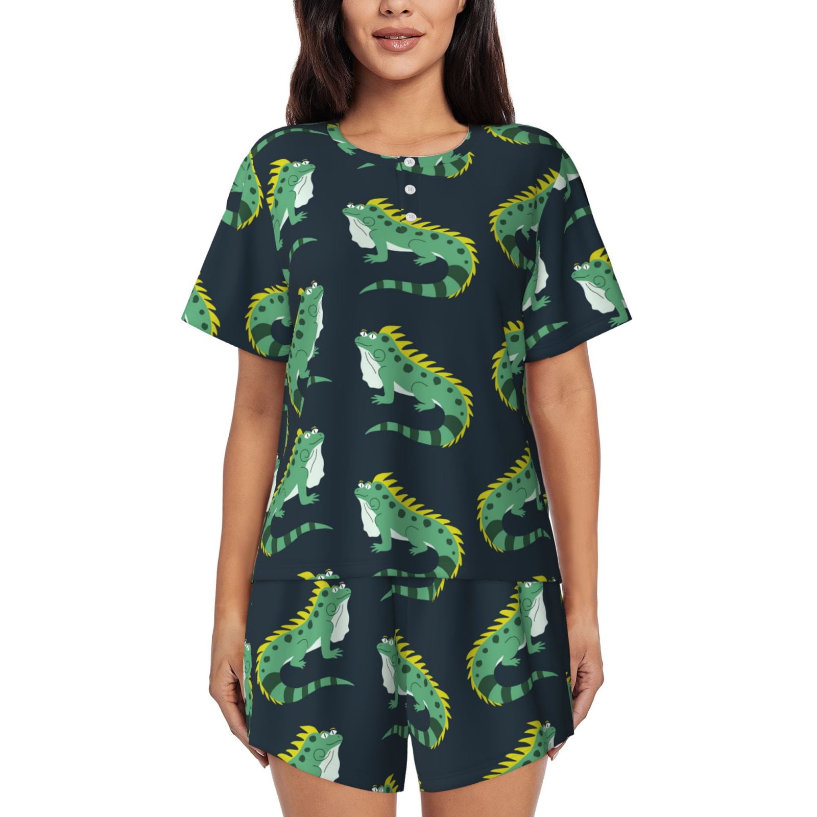 Pajamas For Women Set, Funny Cute Lizard Green Pj Lounge Sets For Women ...