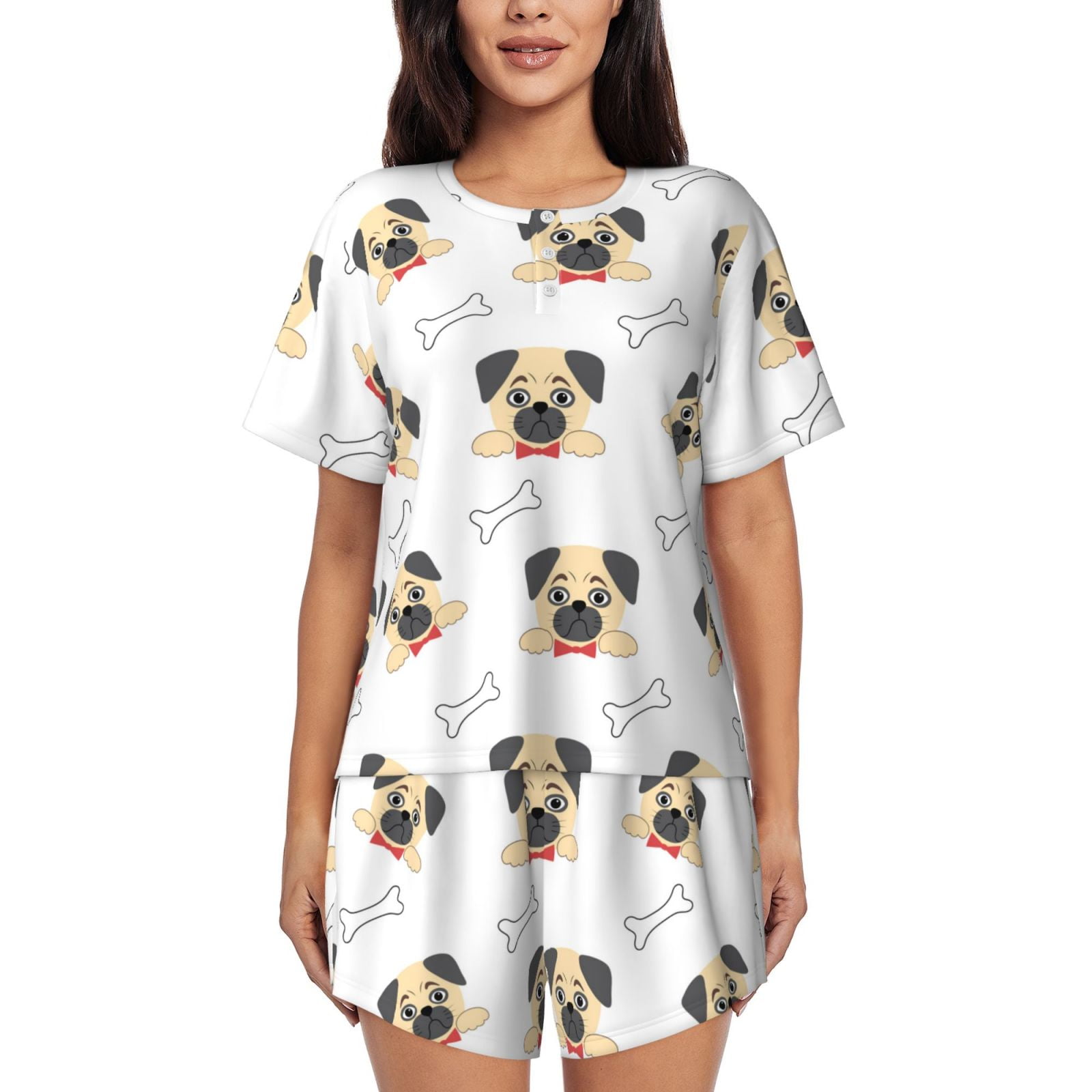 Pajamas For Women Set, Funny French Bulldog Bones Pj Lounge Sets For Women 2 Piece, Soft Short ...